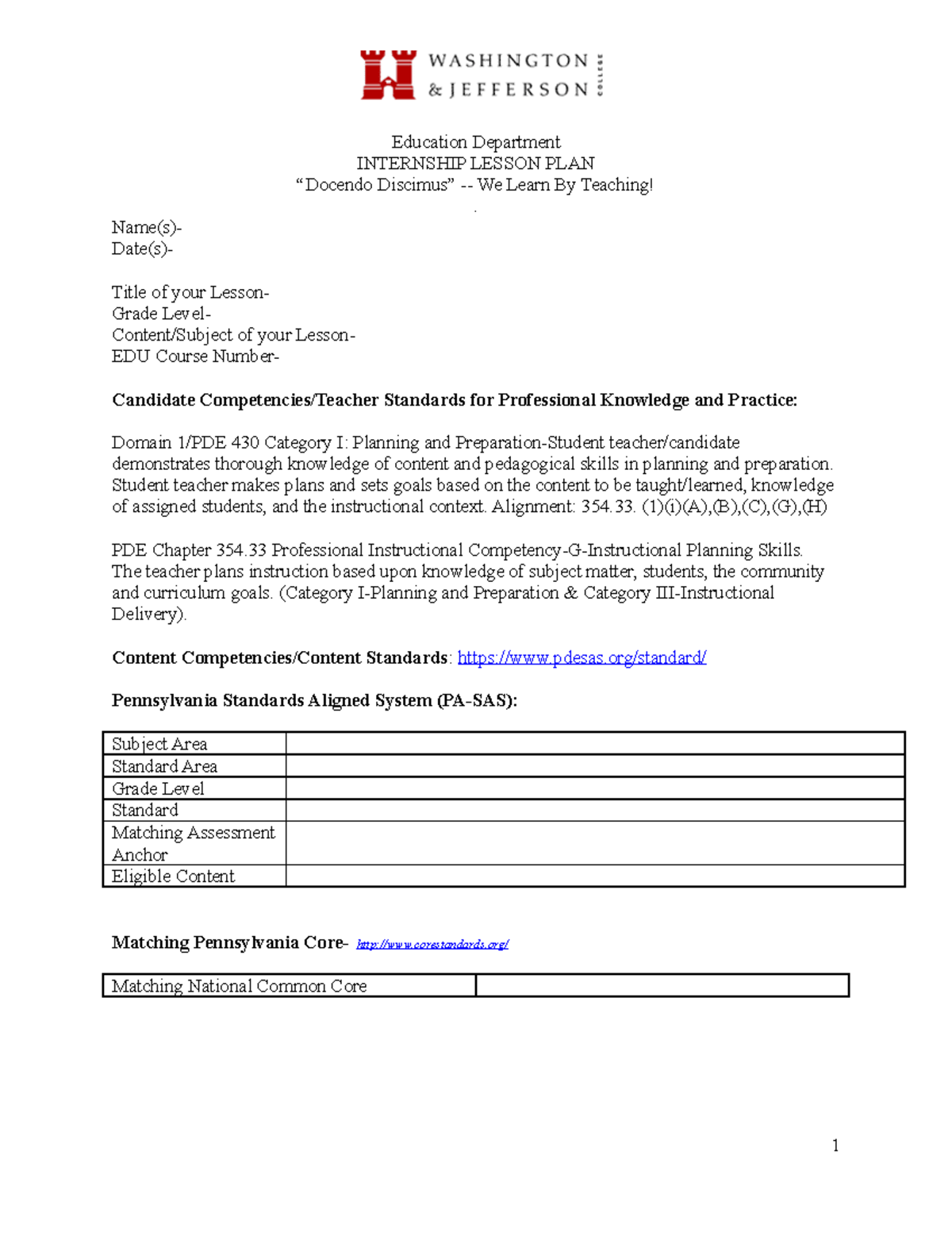 2021 Lesson Plan Template - Education Department INTERNSHIP LESSON PLAN ...