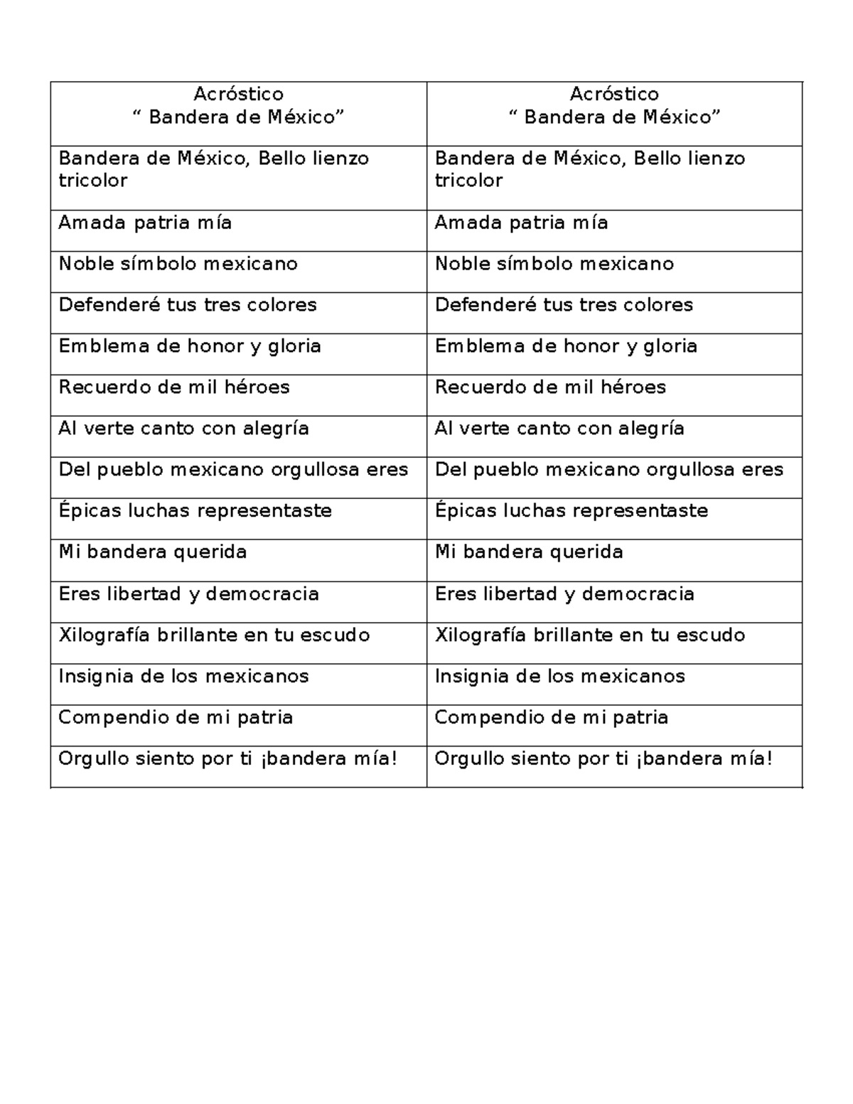 Acróstico - MATERIALES POR SI ACASO - Acróstico “ Bandera de México ...
