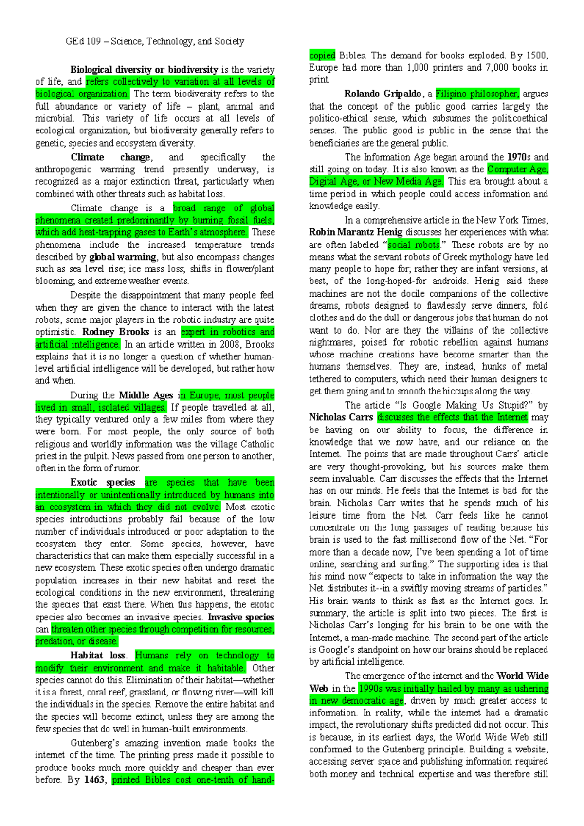 STS-Finals-Reviewer - GEd 109 – Science, Technology, and Society Biological diversity or - Studocu