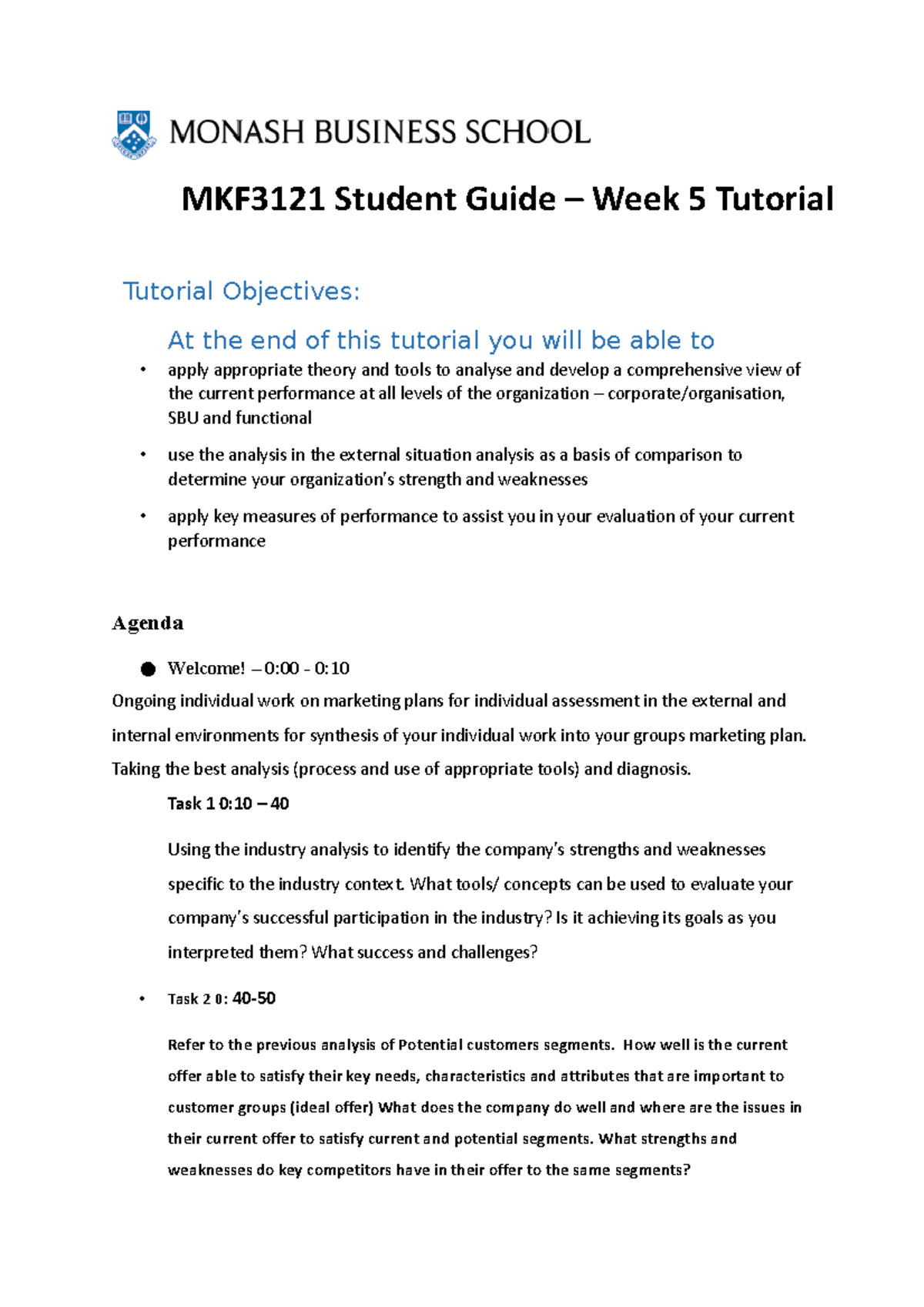 MKF3121 Week 5 Tutorialsem 12023 2 - MKF3121 Student Guide – Week 5 Tutorial Tutorial Objectives ...