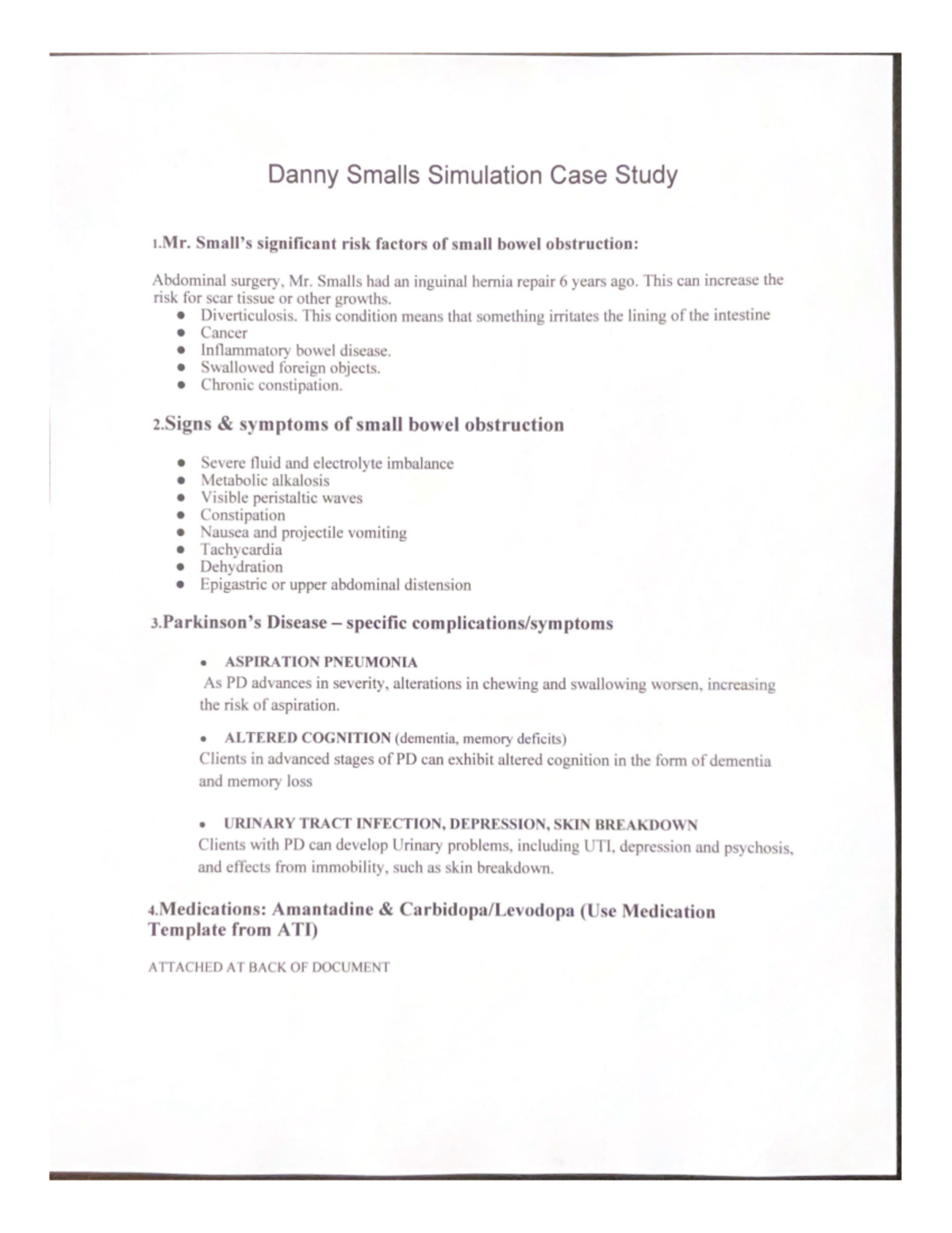 Danny Smalls Simulation Case Study - NUR 257 - Studocu