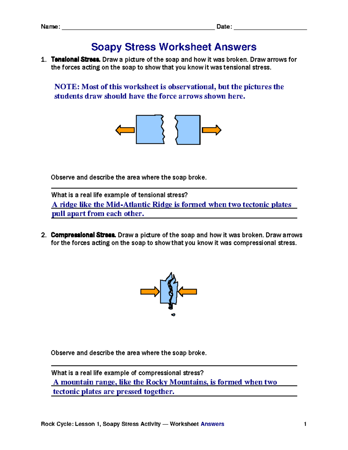 Cub rock lesson 01 activity 1 worksheetanswers - Name