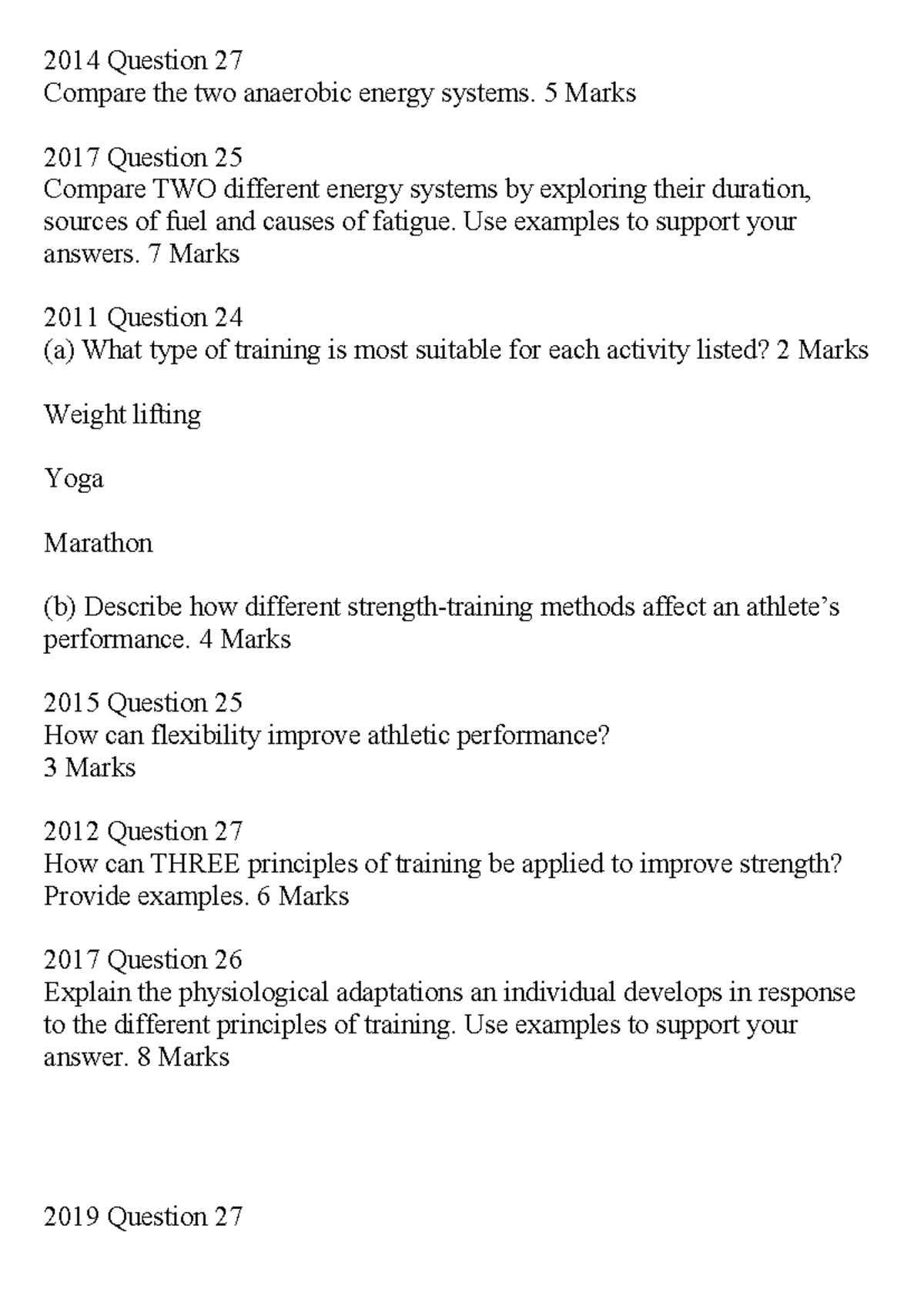 Core 2 Questions - 2014 Question 27 Compare the two anaerobic energy ...