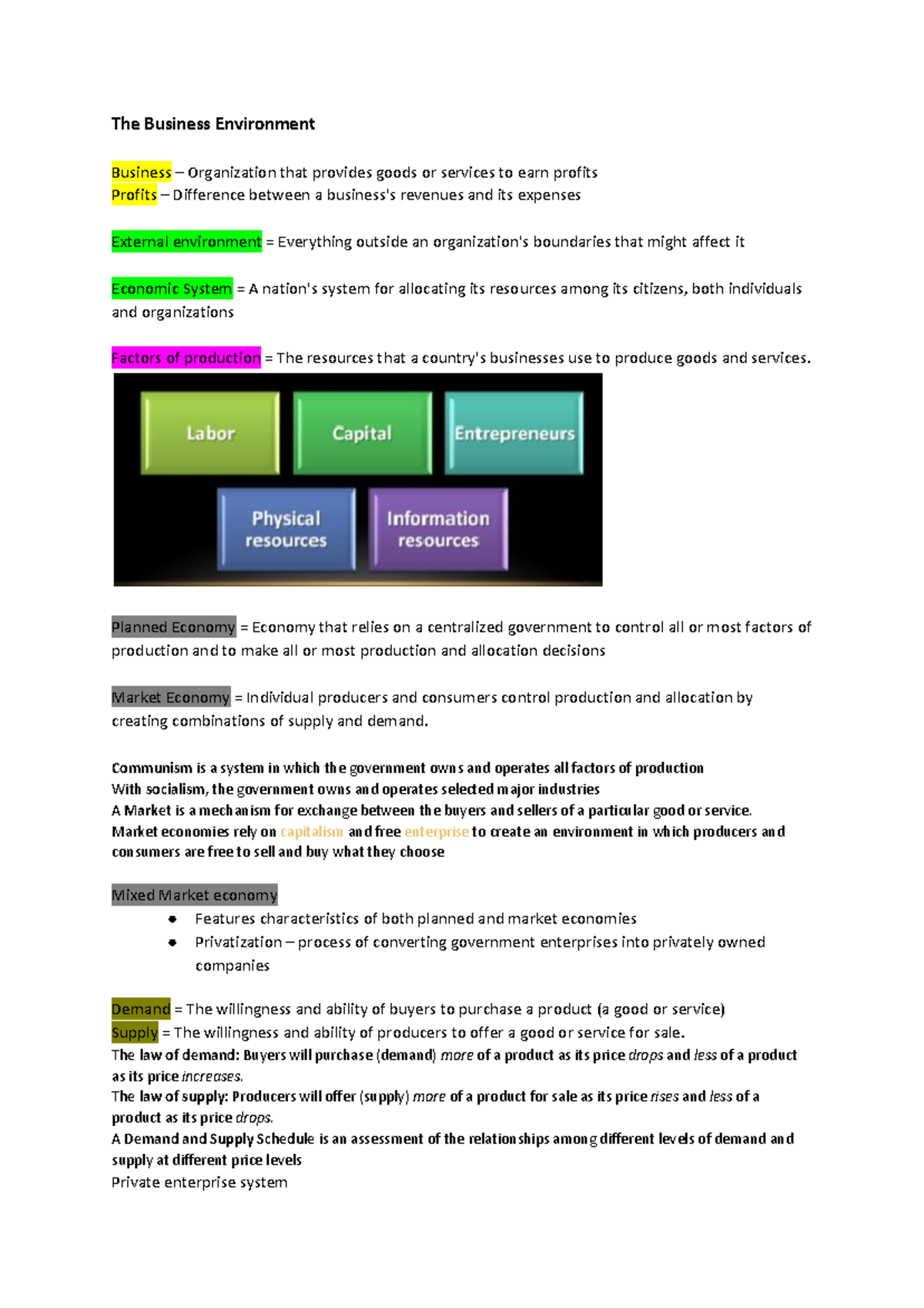 Business Dimension Lecture 2 - The Business Environment Organization ...