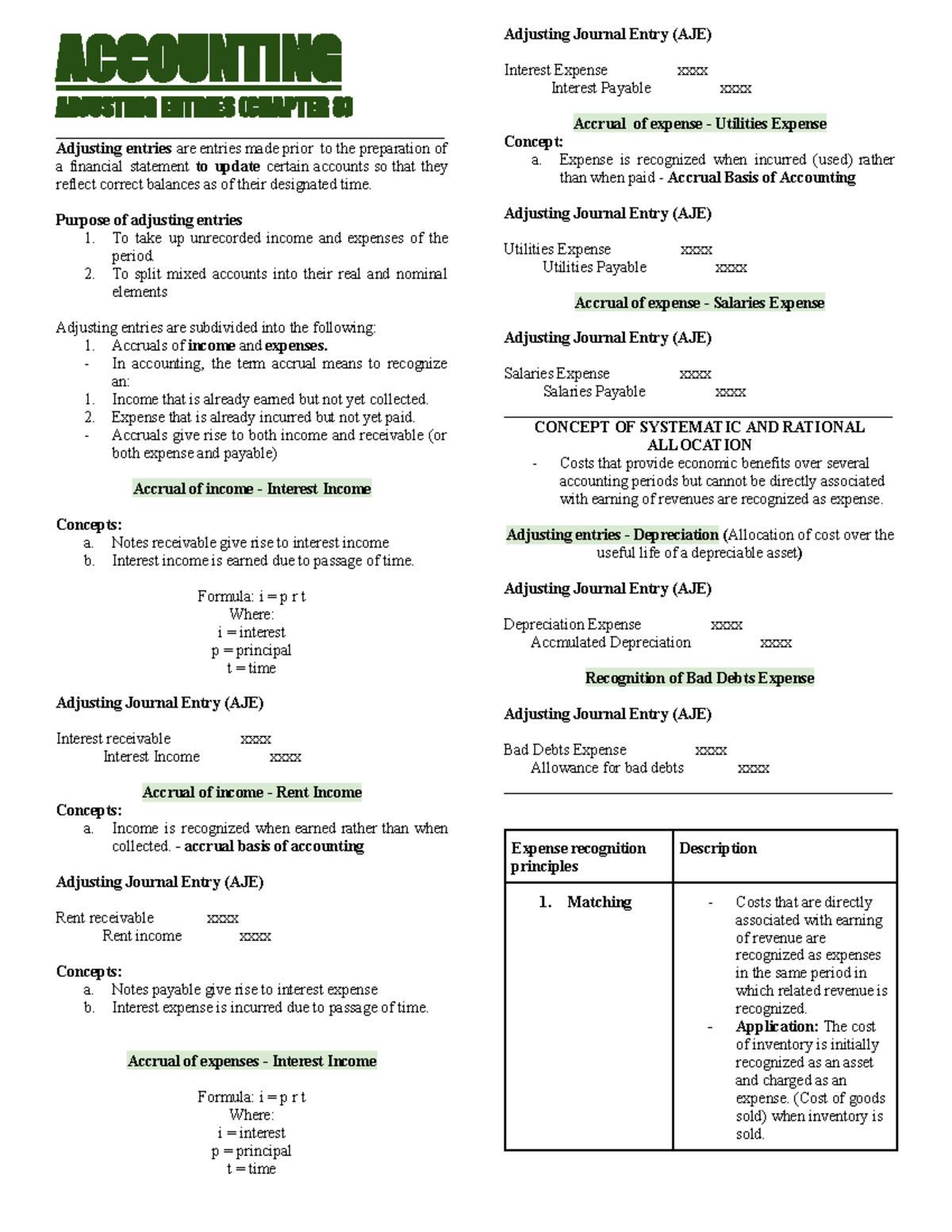 Accounting-CH8 - CHAPTER 8 NOTES - ACCOUNTING ADJUSTING ENTRIES ...