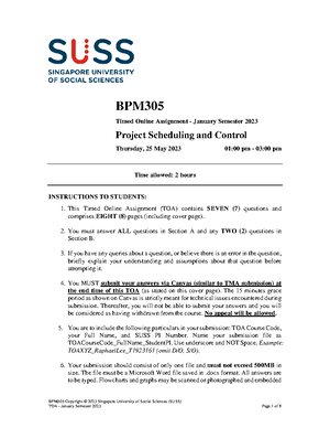BPM305 JAN22 TMA01 - TMA - BPM Project Scheduling and Control Tutor ...