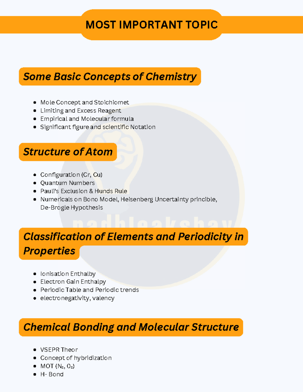 Chemistry Important Topic - MOST IMPORTANT TOPIC Some Basic Concepts of ...