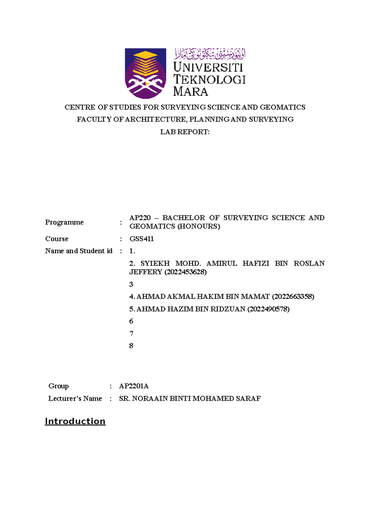 LAB Report Compass - CENTRE OF STUDIES FOR SURVEYING SCIENCE AND ...