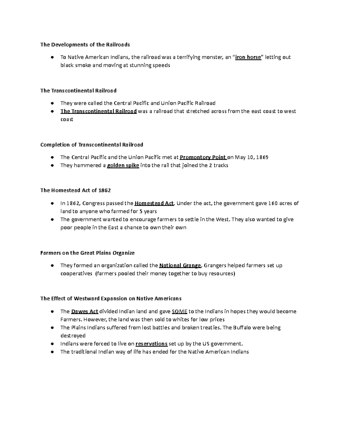 Westward expansion - notes - The Developments of the Railroads To ...