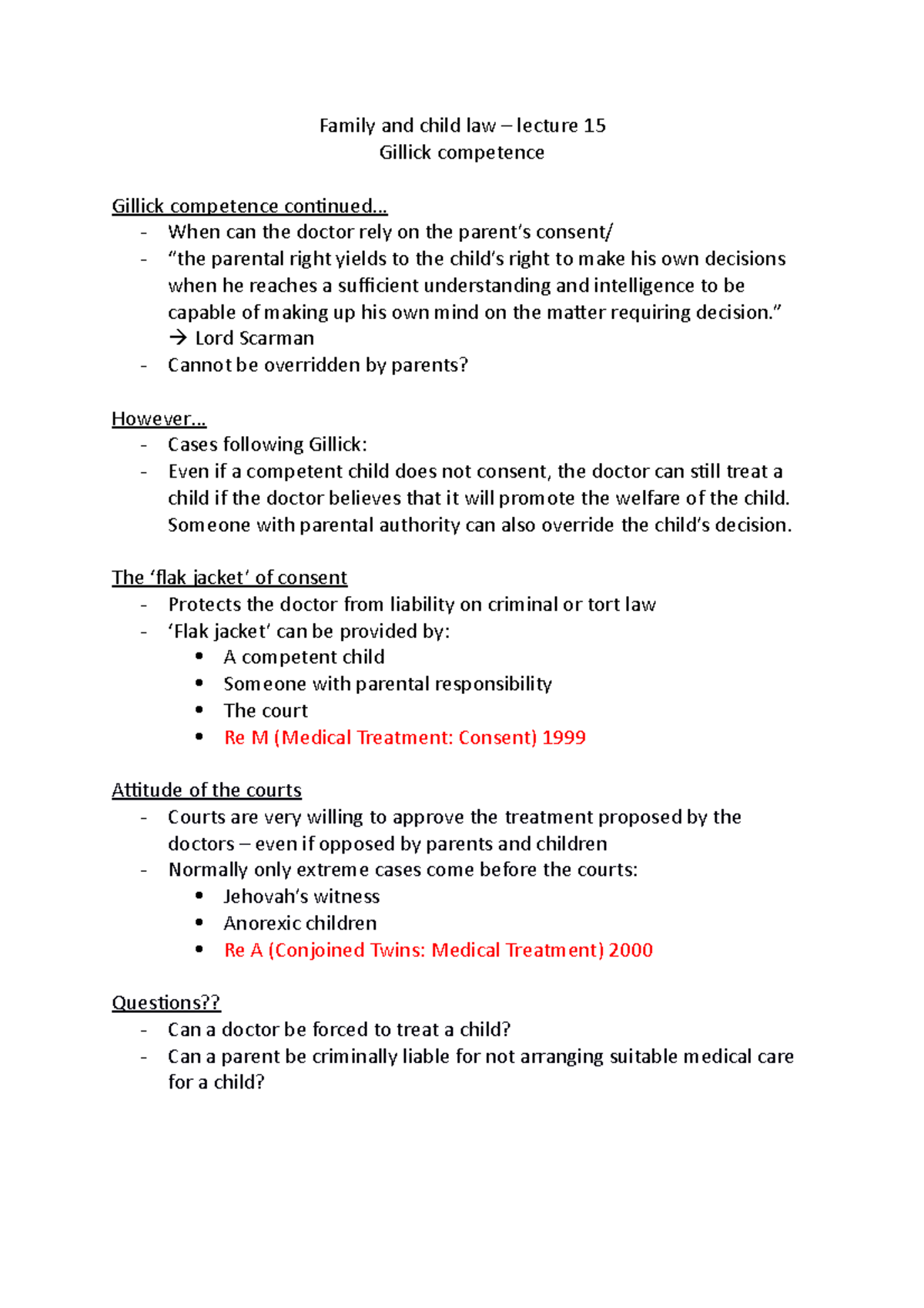 15(1)-Gillick competence - Family and child law – lecture 15 Gillick ...