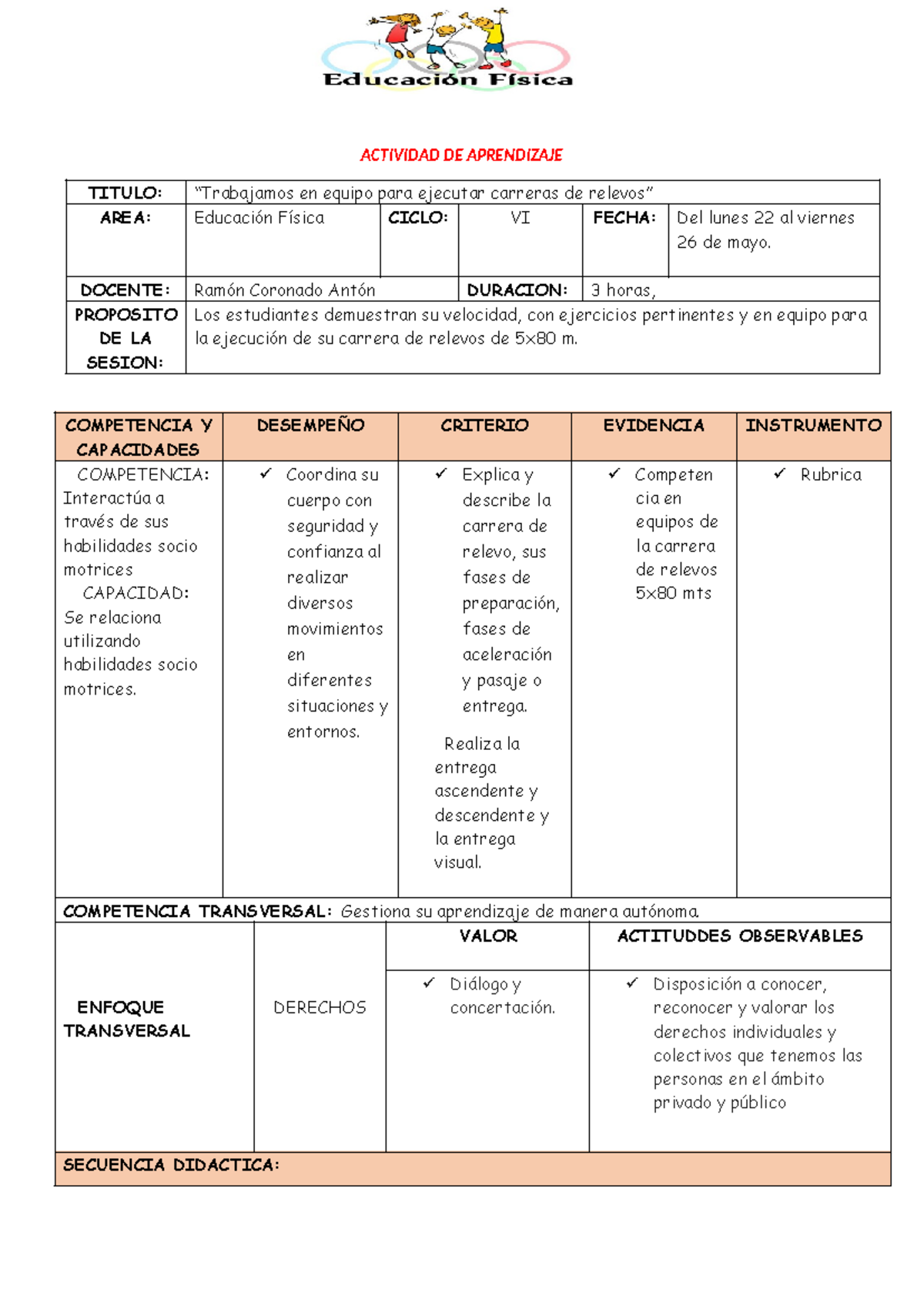 Sesión Física - gracias - ACTIVIDAD DE APRENDIZAJE TITULO: “Trabajamos ...