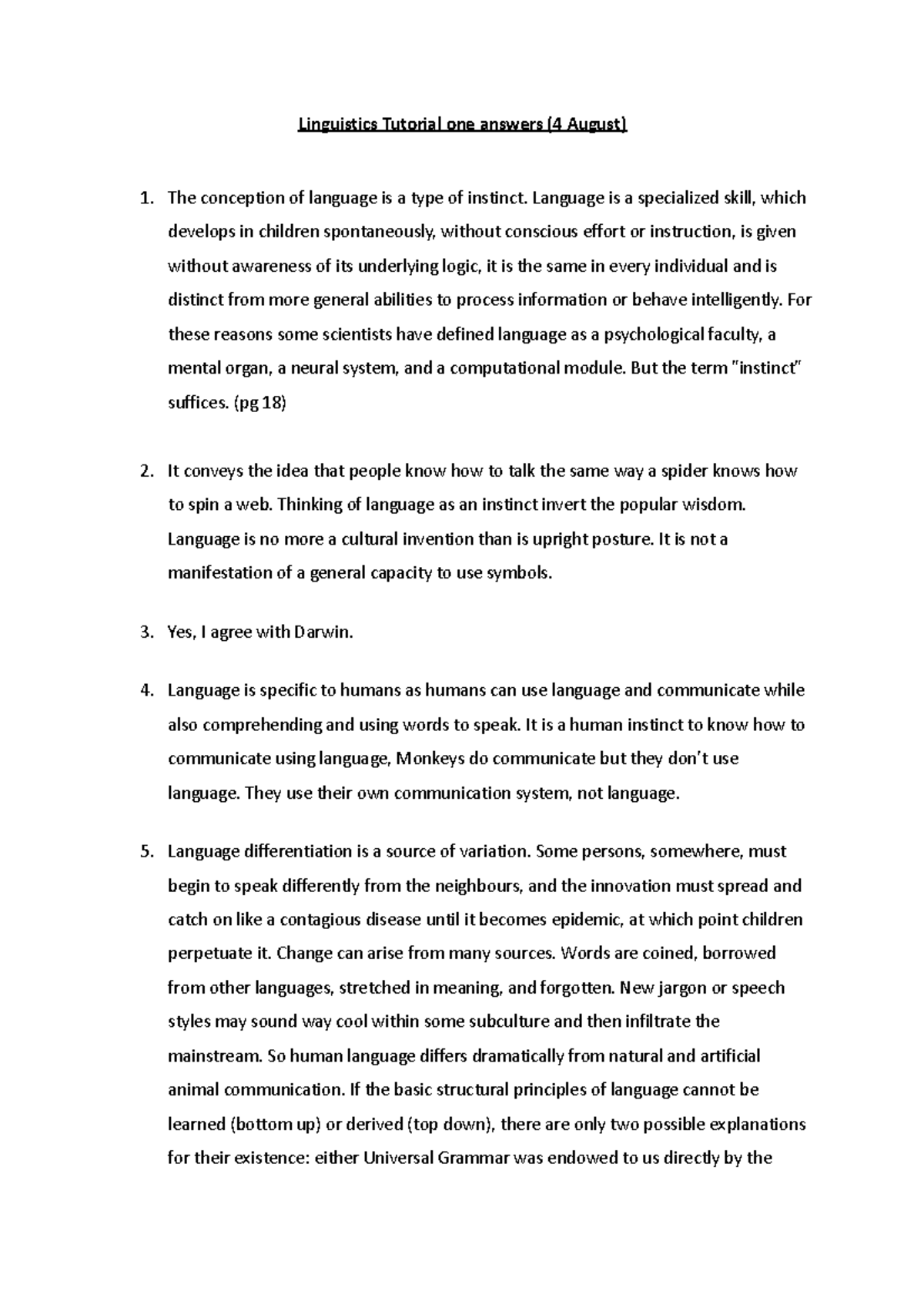 Linguistics Tutorial one answers d82207 c5db99c5a1ff98c89cae81b34c ...