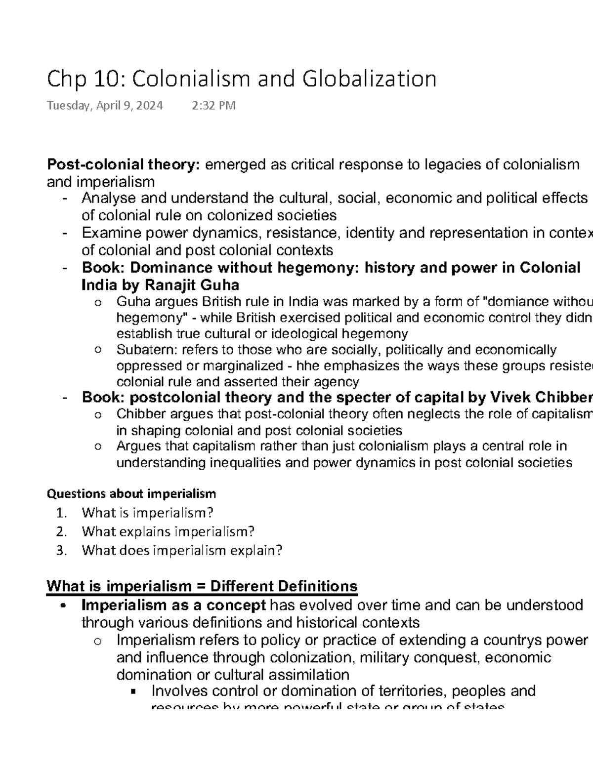 Chp 10 Colonialism and Globalization - Post-colonial theory: emerged as ...