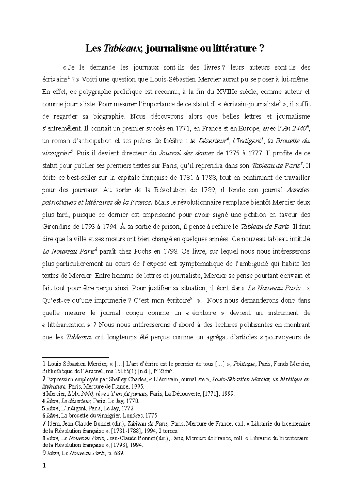 Exposé script - Les Tableaux, journalisme ou littérature? « Je le ...