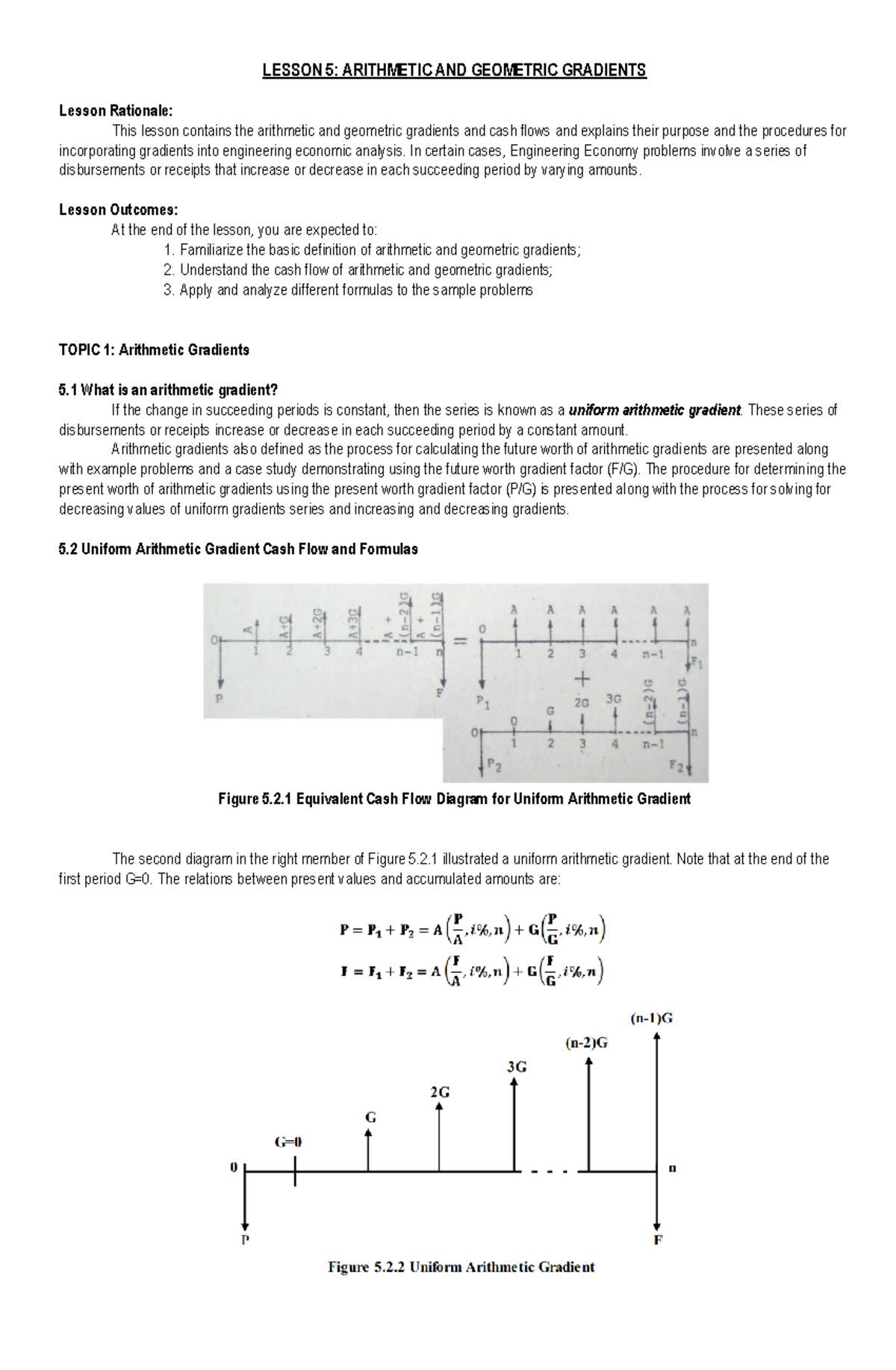 Lesson-5 (1) - Summary Electrical Technology - LESSON 5: ARITHMETIC AND GEOMETRIC GRADIENTS ...