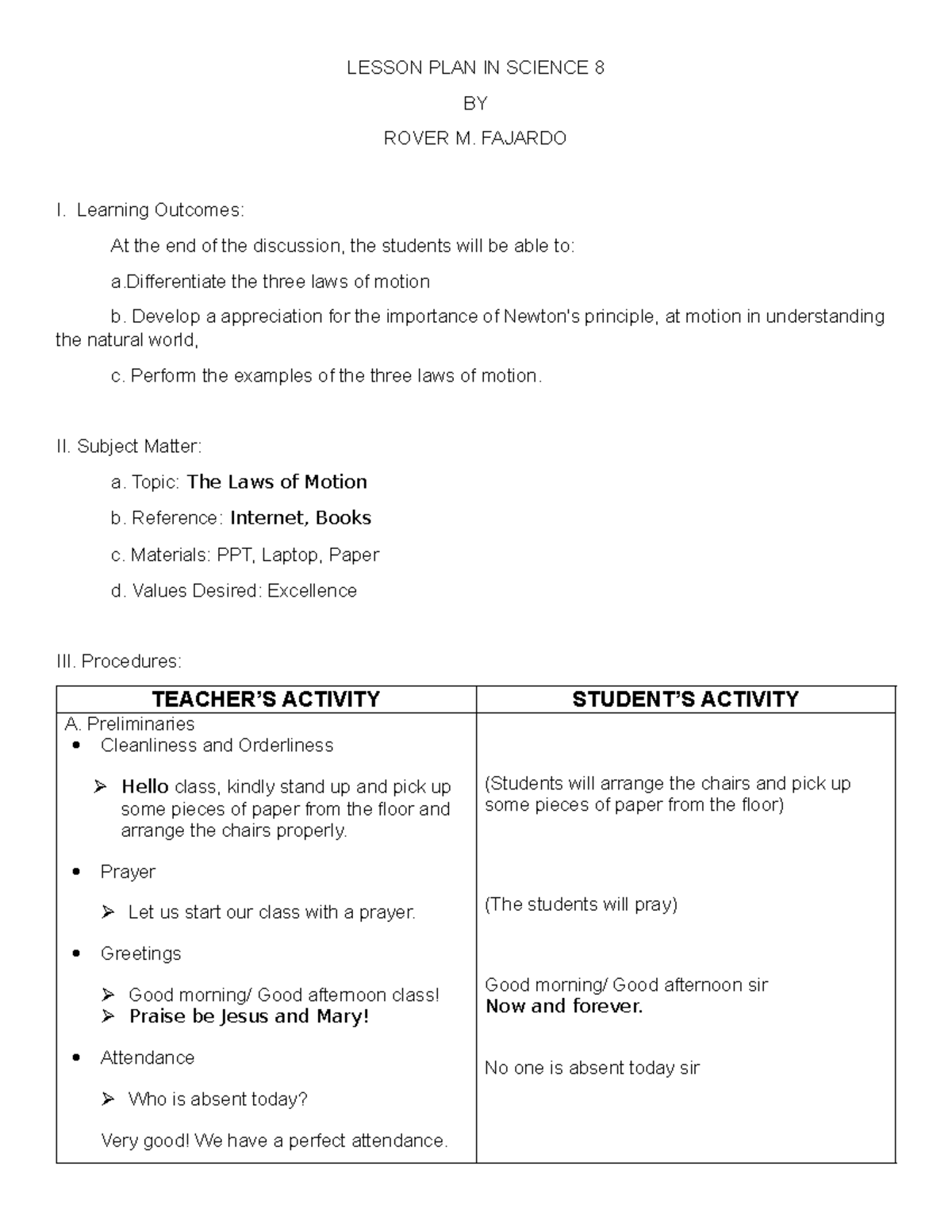 Lesson PLAN IN Science 8 - LESSON PLAN IN SCIENCE 8 BY ROVER M. FAJARDO ...