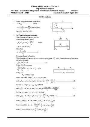 PHY122 EM5 2024 - Enjoy. - UNIVERSITY OF BOTSWANA Department of Physics PHY 122 – Electricity ...