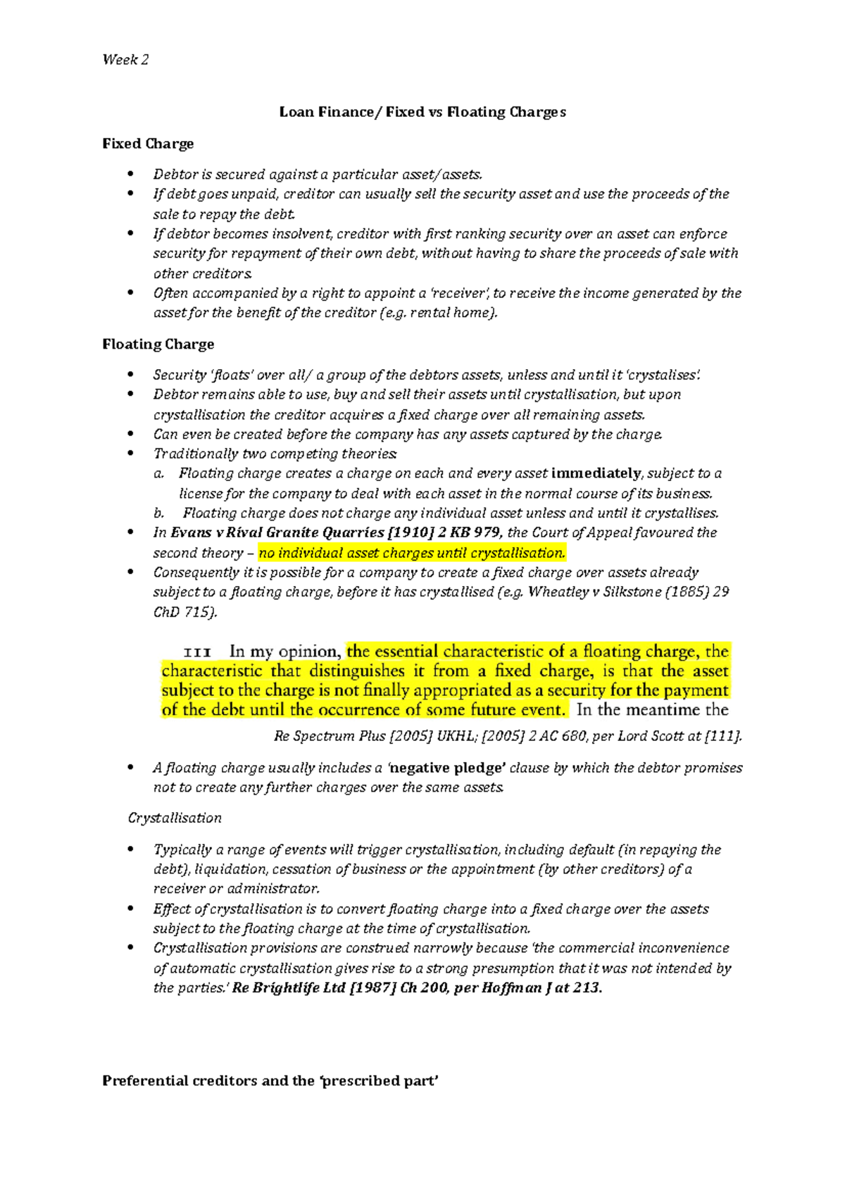 W2 Loan Finance - Lecture notes - Loan Finance/ Fixed vs Floating ...