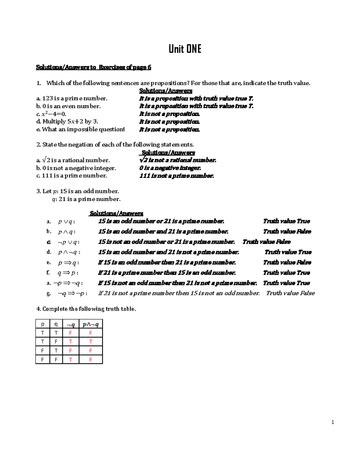 Maths exercise answer for cha 1-4-1 - Unit ONE Solutions/Answers to ...