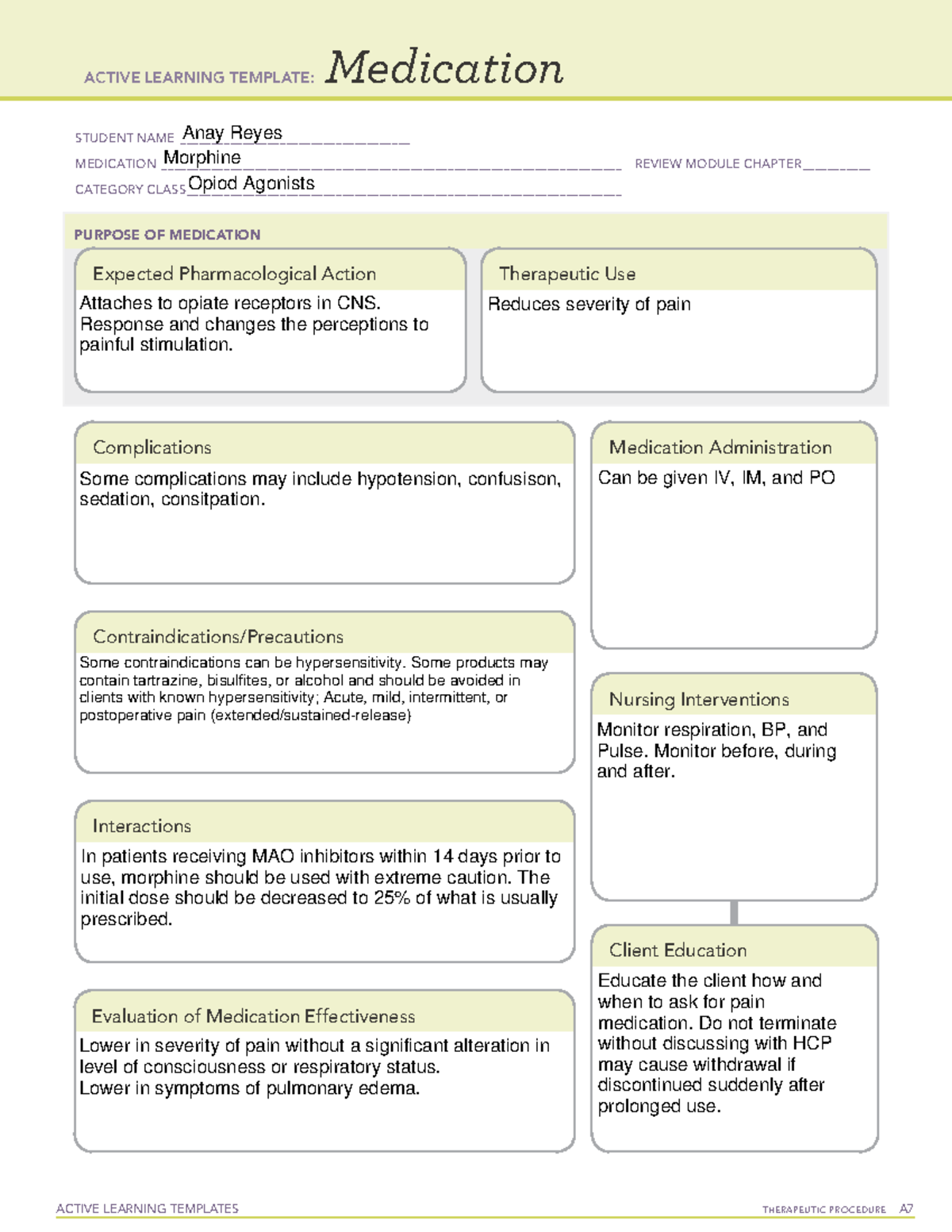 Morphine Ati - Ati templete - ACTIVE LEARNING TEMPLATES THERAPEUTIC ...