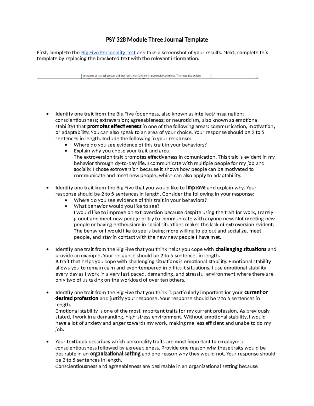 PSY328 3-1 Journal - Assignment - PSY 328 Module Three Journal Template ...