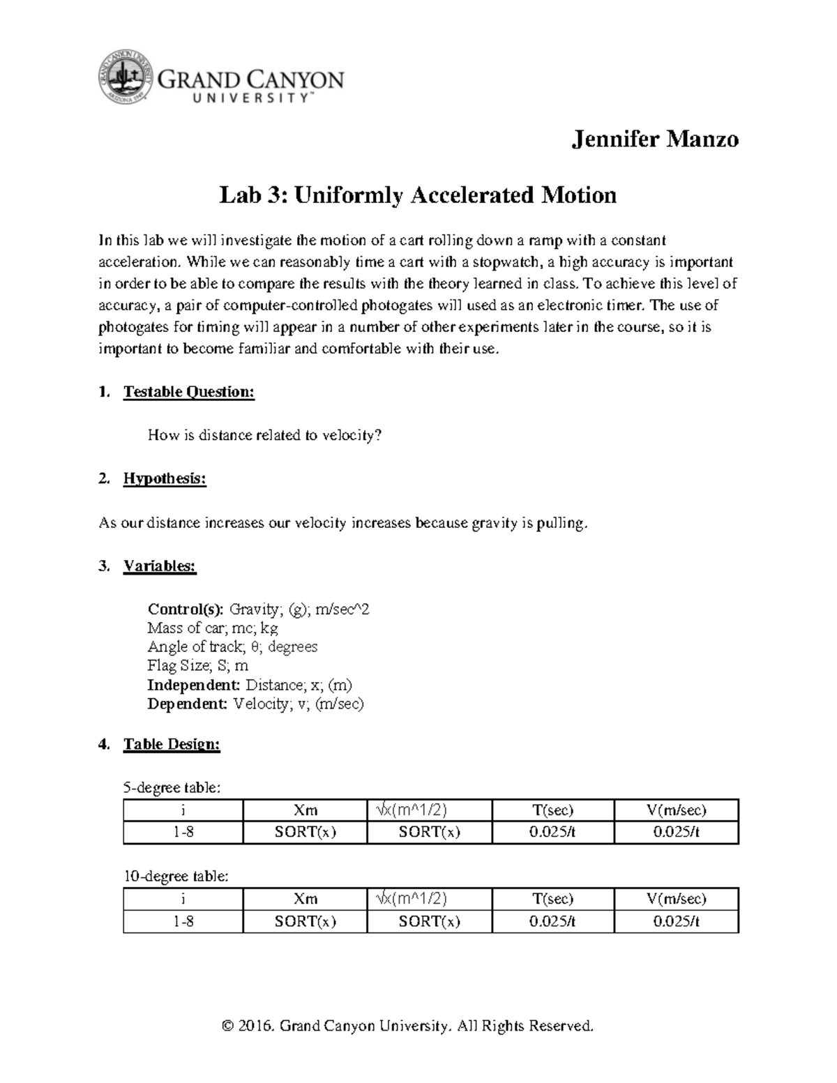PHY-111L-RS-Lab3 Uniformly Accelerated Motion - Jennifer Manzo Lab 3 ...