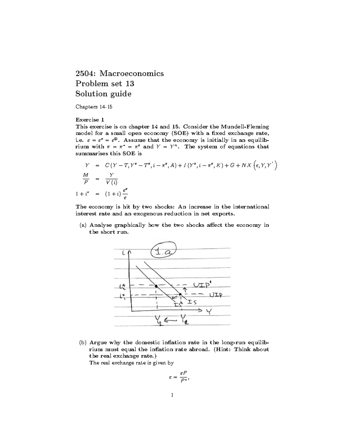 Ps13 solutions - 2504: Macroeconomics Problem set 13 Solution guide ...