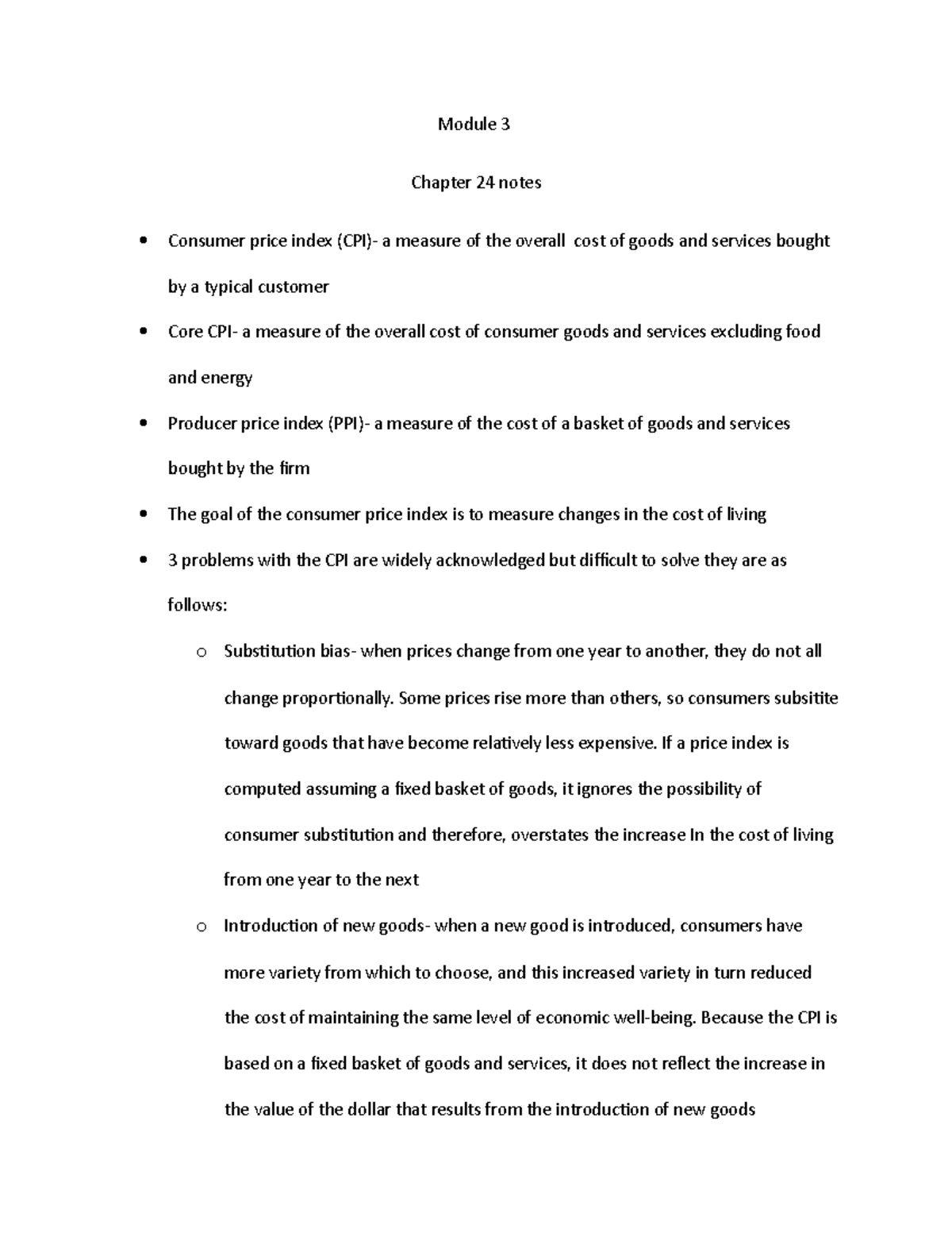 Module 3 Chapter 24 notes - Module 3 Chapter 24 notes Consumer price ...