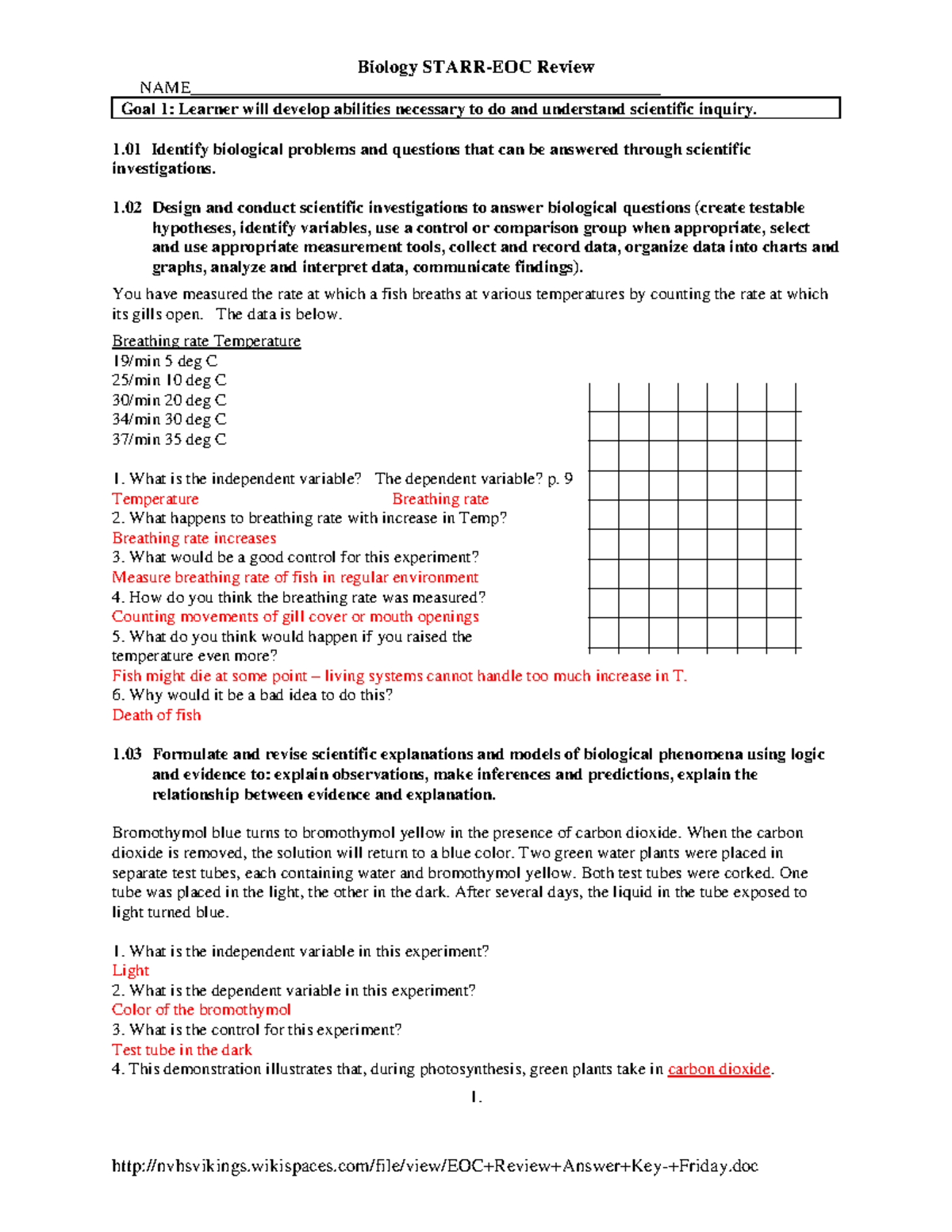 EOC Review Answer Key NAME