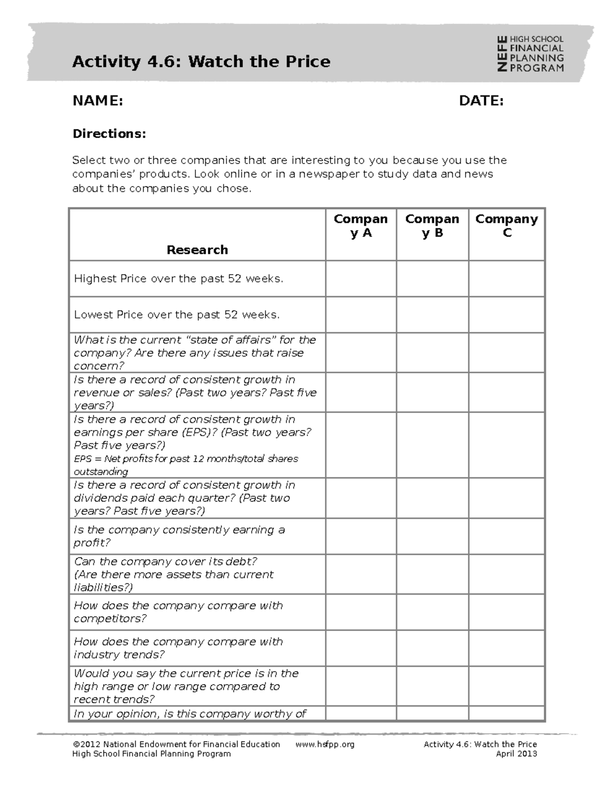 Activity 4-6 Watch-The-Price 2 - Activity 4: Watch the Price NAME: DATE ...