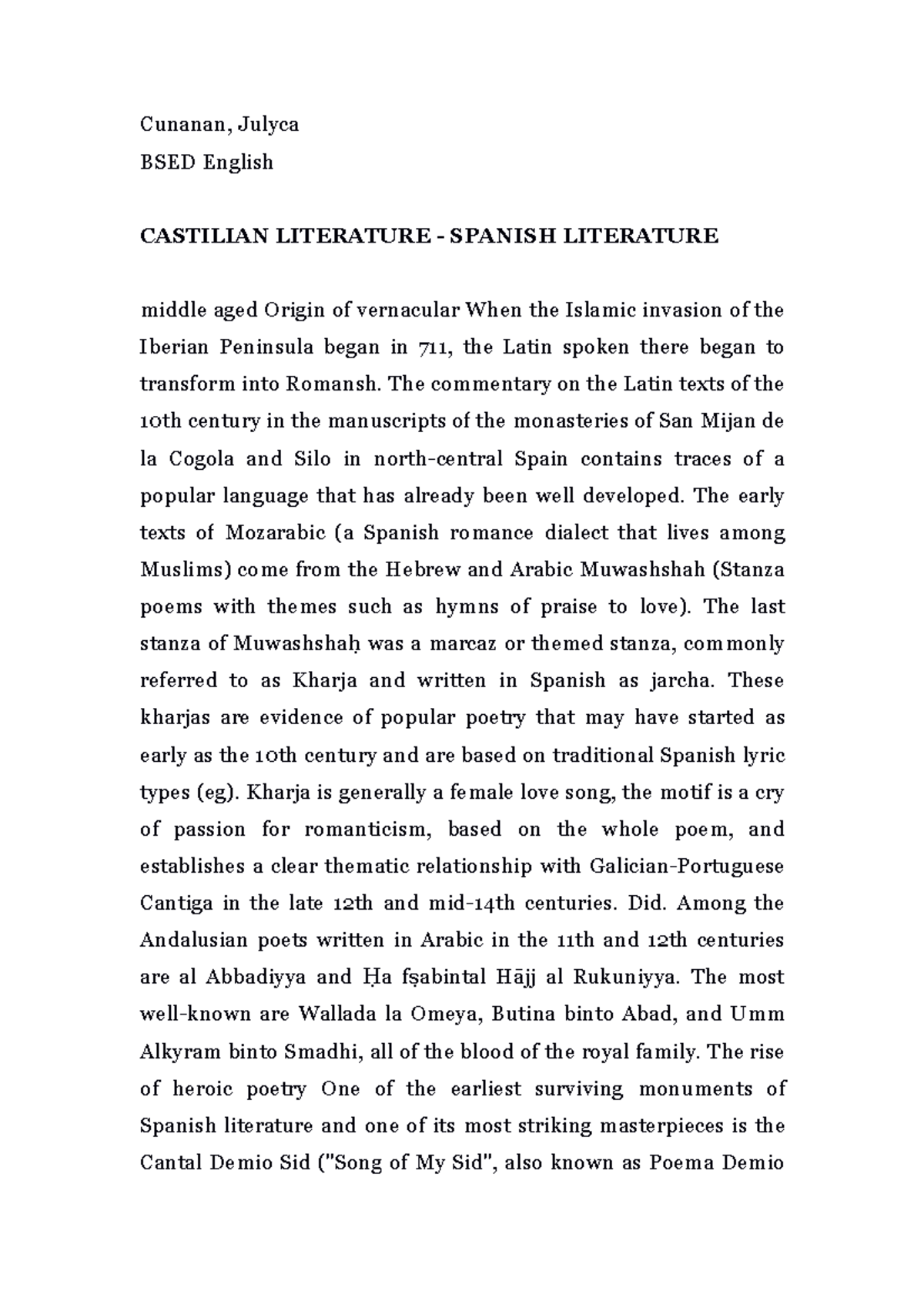 Castilian Literature - Spanish Literature- LECTURE - Cunanan, Julyca ...