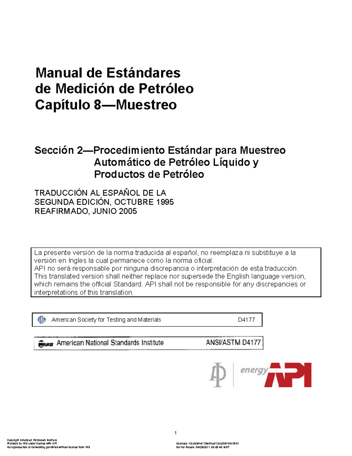 API MPMS 8.2 Español unprotected - 1 Manual de Estándares de Medición ...