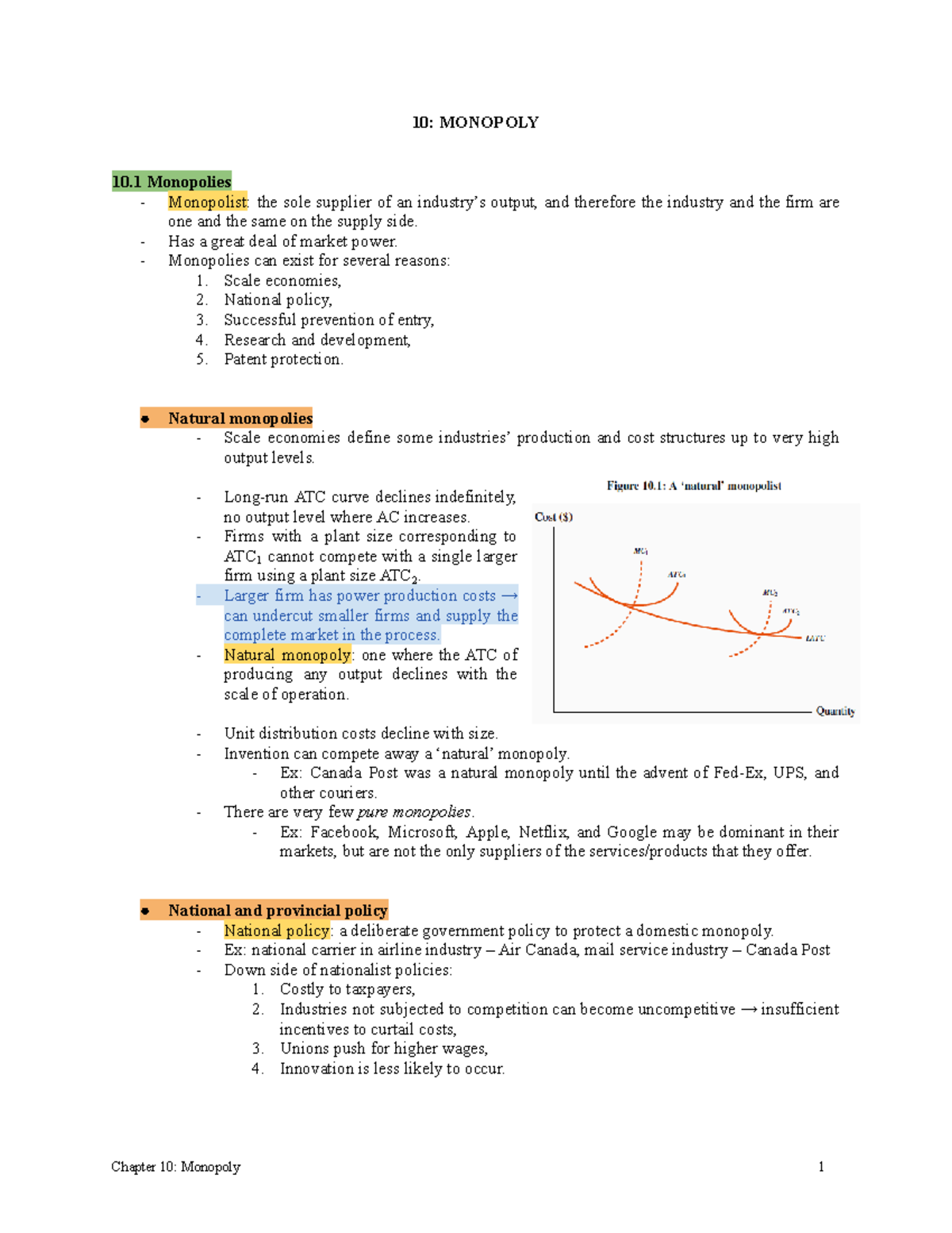 Chapter 10 Monopoly - 10: MONOPOLY 10 Monopolies - Monopolist: the sole ...