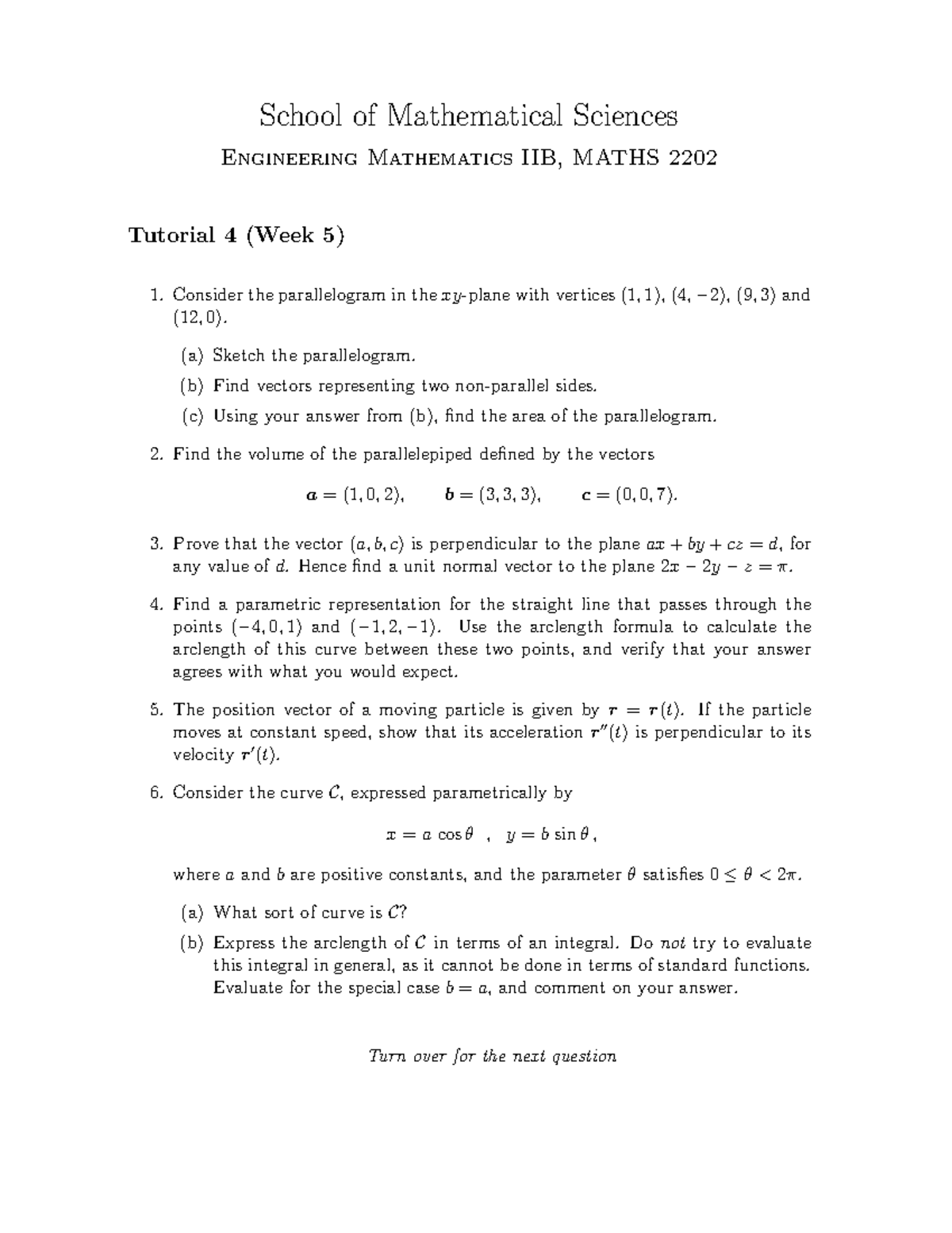 Tutorial 4 - School of Mathematical Sciences Engineering Mathematics ...