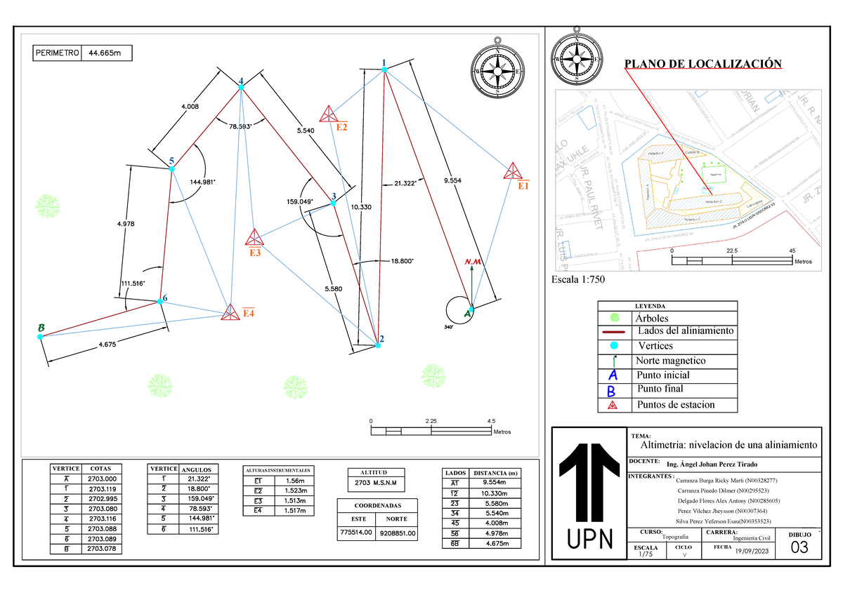 Plano - Poligonal - Semana 5 - A B 1 2 3 4 5 6 N E E E E Vertices PLANO ...