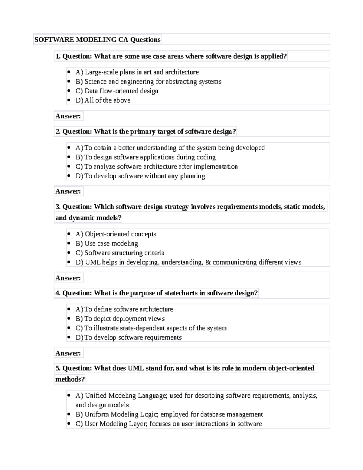 Software Modeling-CA Questions - SOFTWARE MODELING CA Questions 1 ...