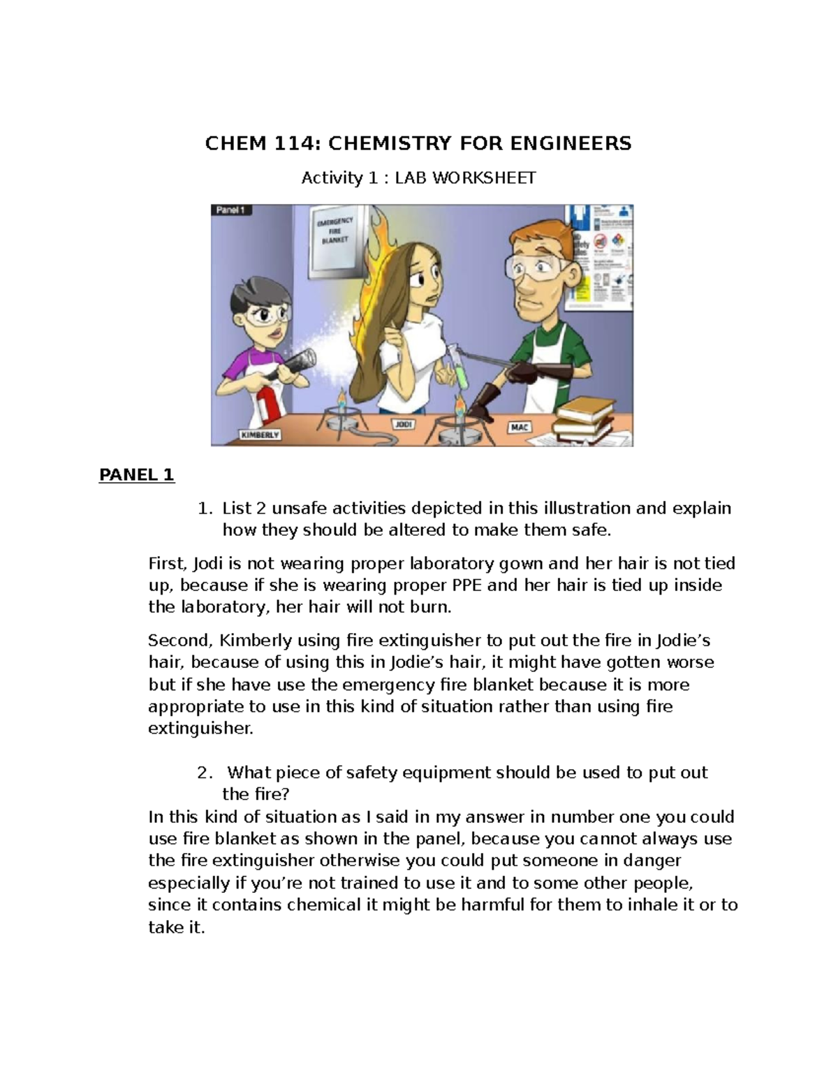 Laboratory Worksheet - CHEM - CHEM 114: CHEMISTRY FOR ENGINEERS ...