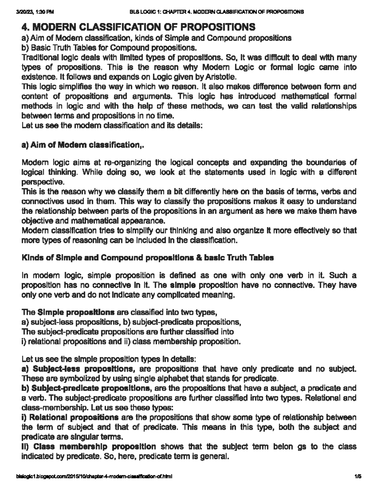 Modern classification of proposition - English - Studocu