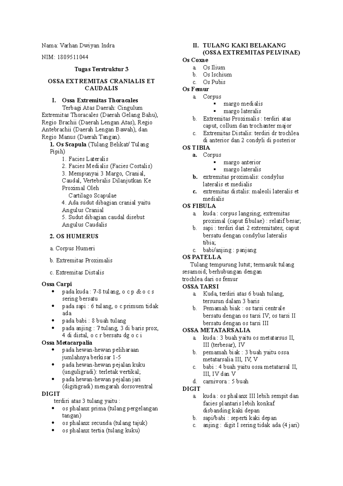 OSSA Extremitas Cranialis ET Caudalis - Nama: Varhan Dwiyan Indra NIM ...