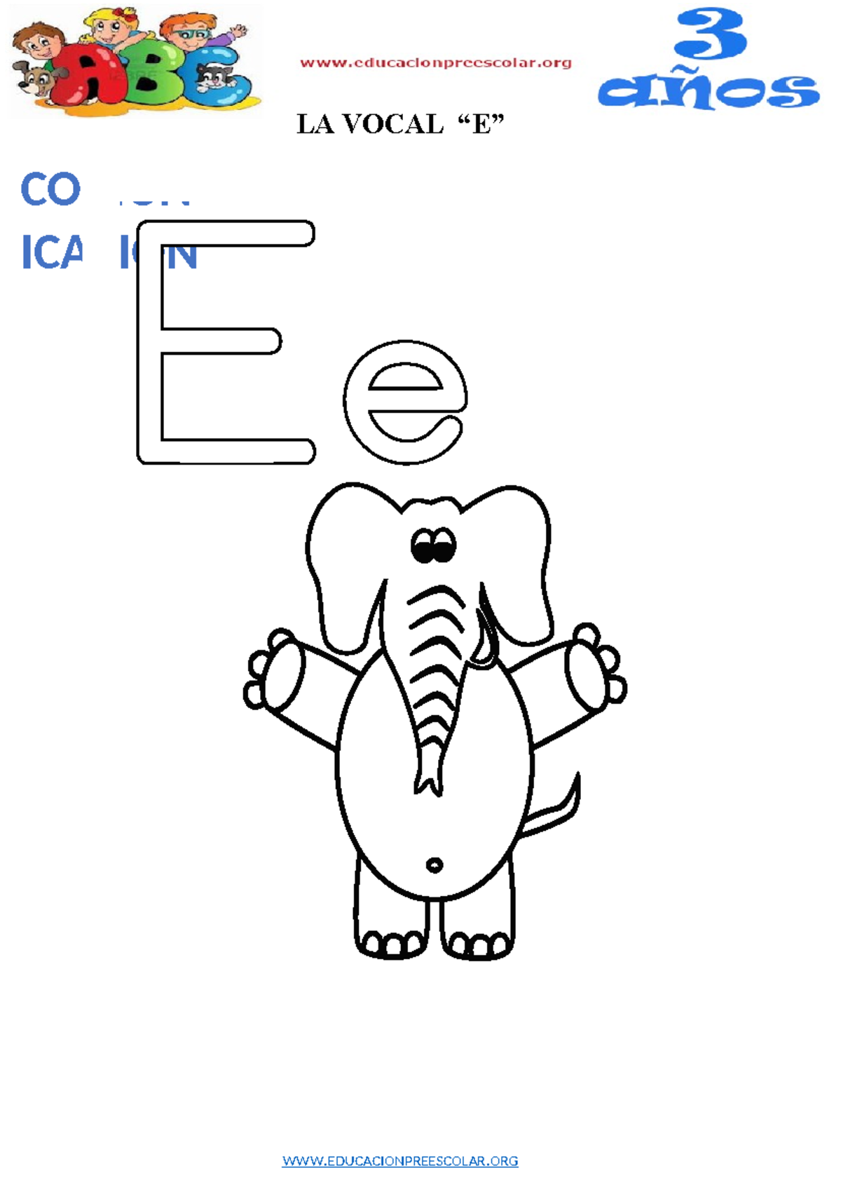 La Vocal E Para Niños de 3 Años - Control de salidad/procesos - COMUN ...