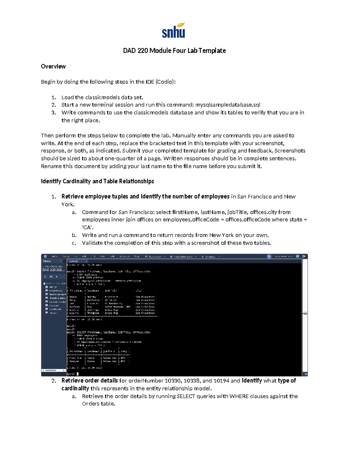 DAD 220 Module Four Lab Template - DAD 220 Module Four Lab Template Overview Begin by doing the ...