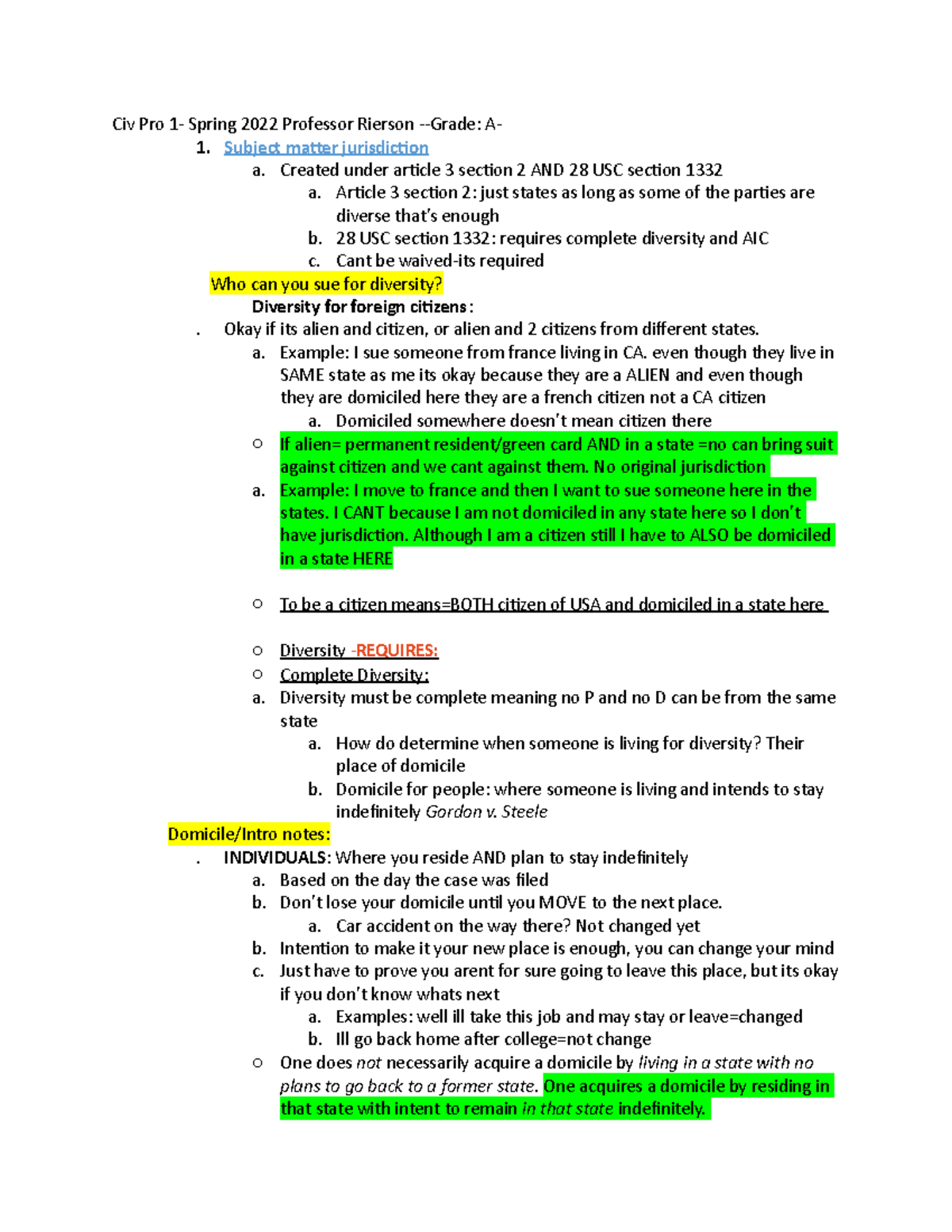 Civ Pro 1 Outline - Civil Procedure 1L - Civ Pro 1- Spring 2022 ...