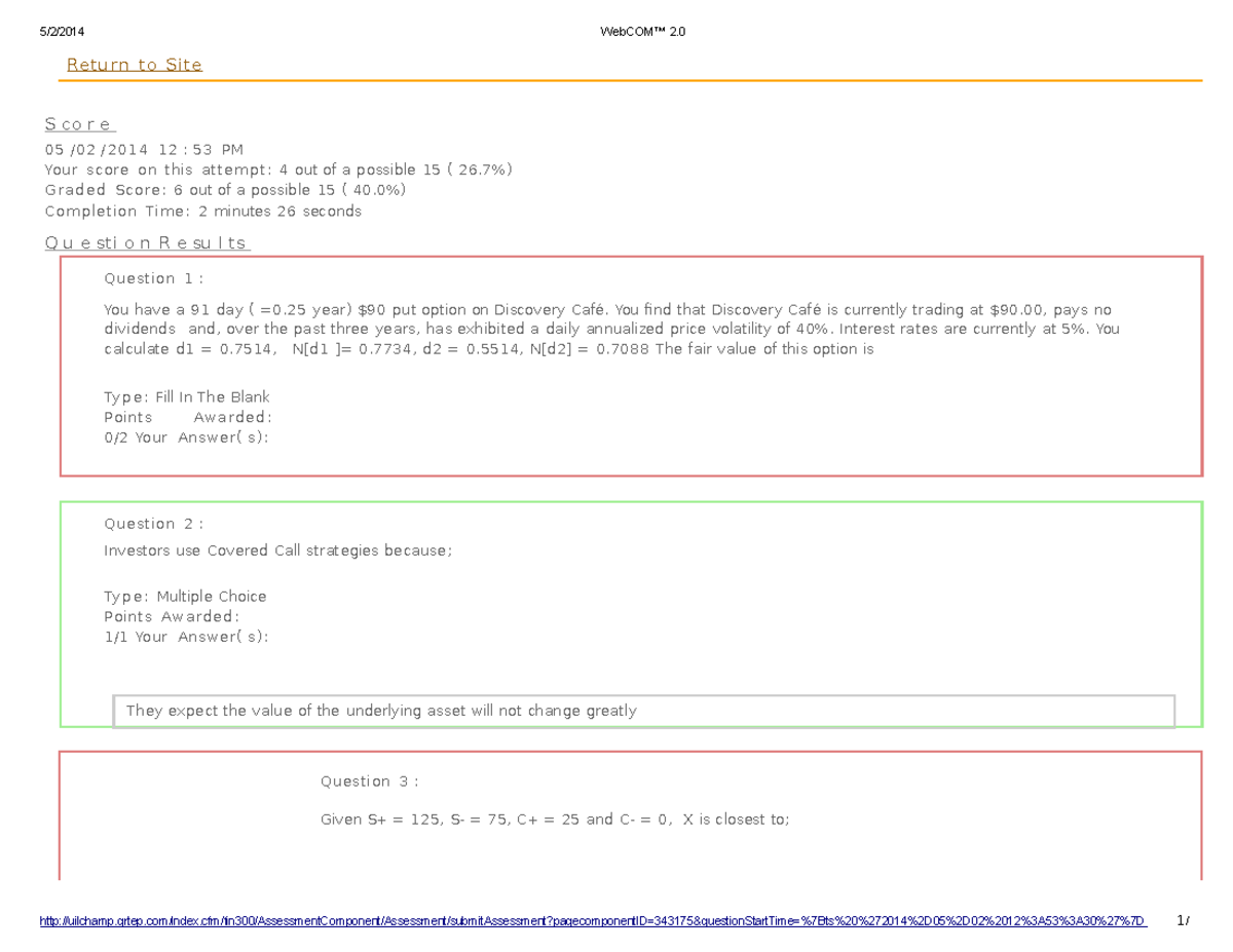 Homework Quiz Week 13 Attempt 7 - 5/2/2014 WebCOM™ 2. - Studocu