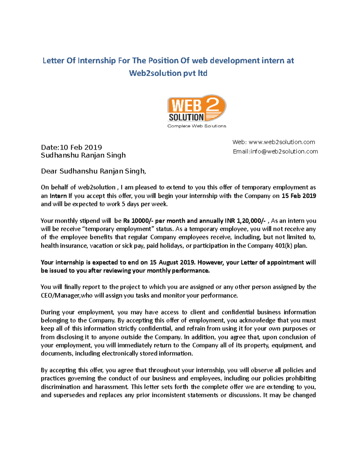 Internship-Offer-Letter 13 - Letter Of Internship For The Position Of ...