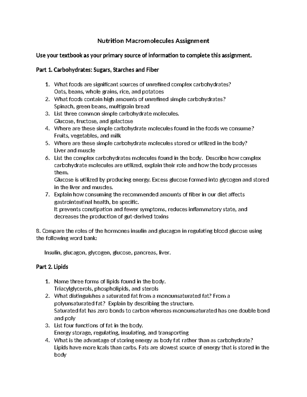 Nutrition Macromolecules Assignment.032120 - Nutrition Macromolecules ...