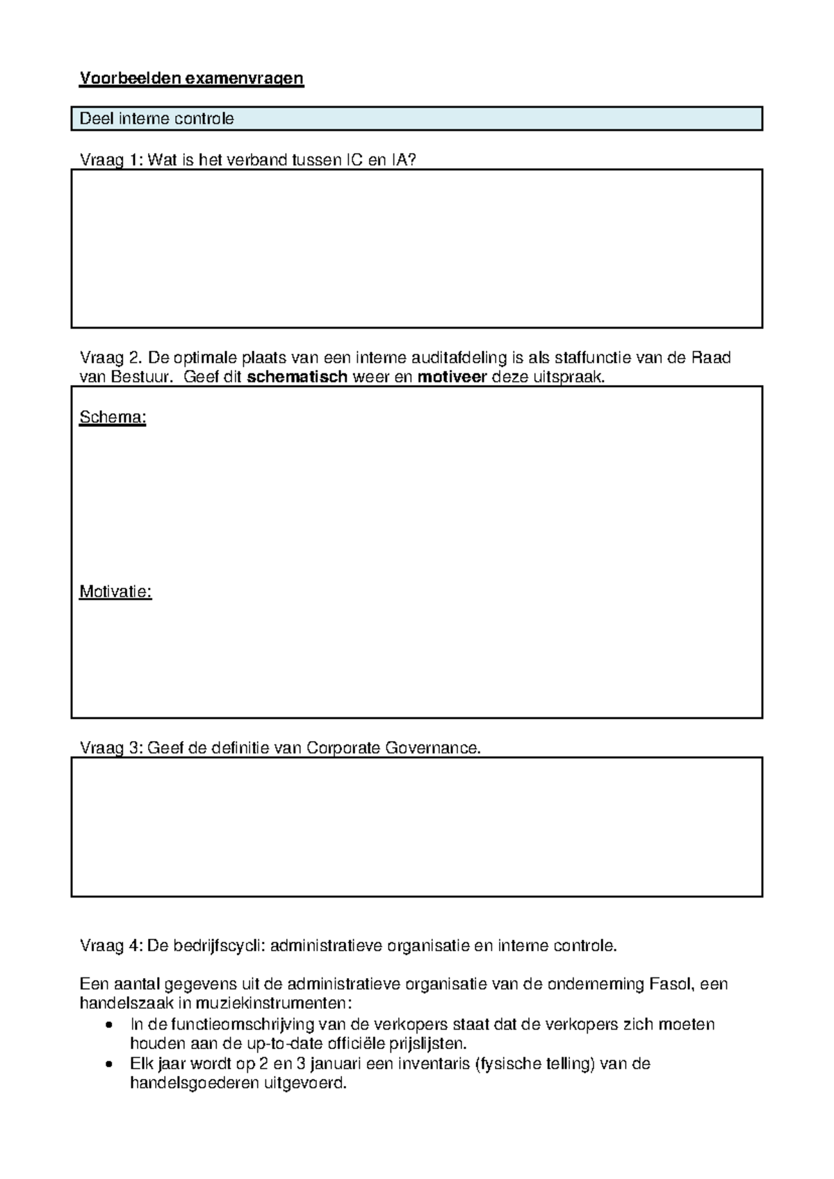 Voorbeeld examenvragen - Voorbeelden examenvragen Deel interne controle ...