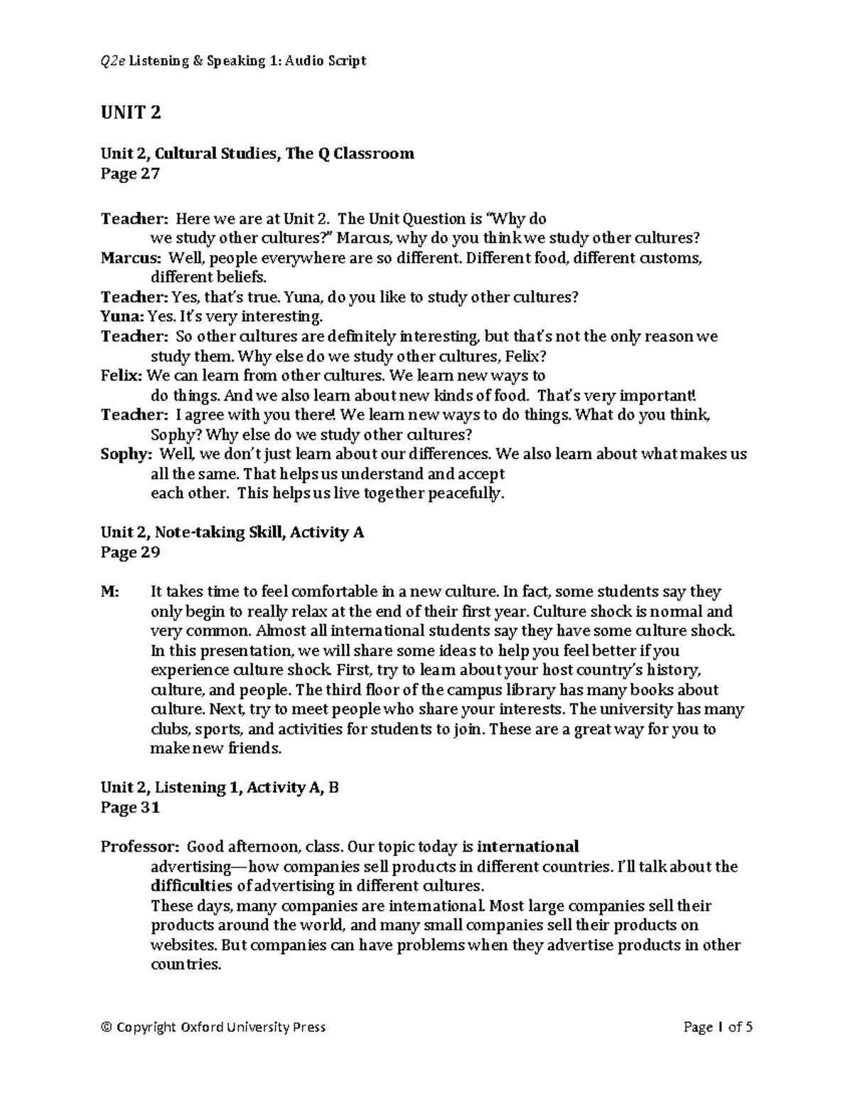 Q2e LS1 U02 Audio Script - UNIT 2 Unit 2, Cultural Studies, The Q ...