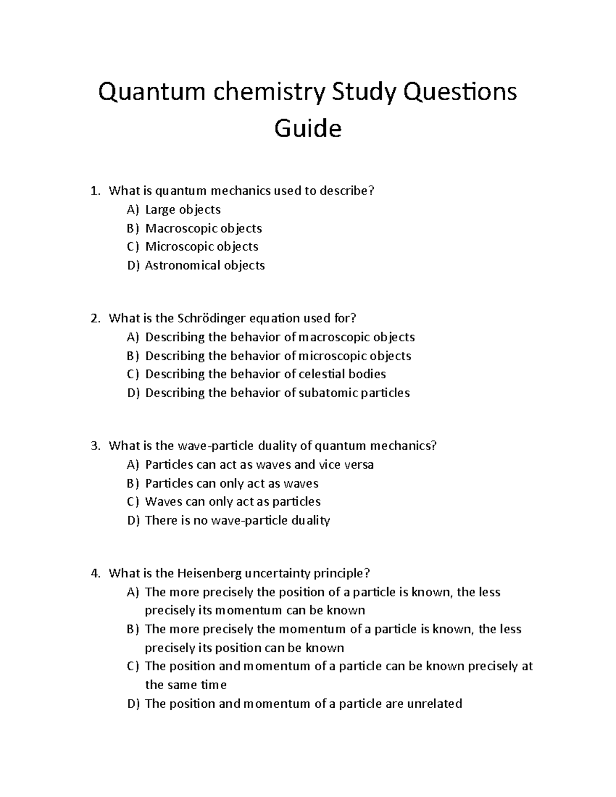 Quantum chemistry Study Guide - Quantum chemistry Study Questions Guide ...