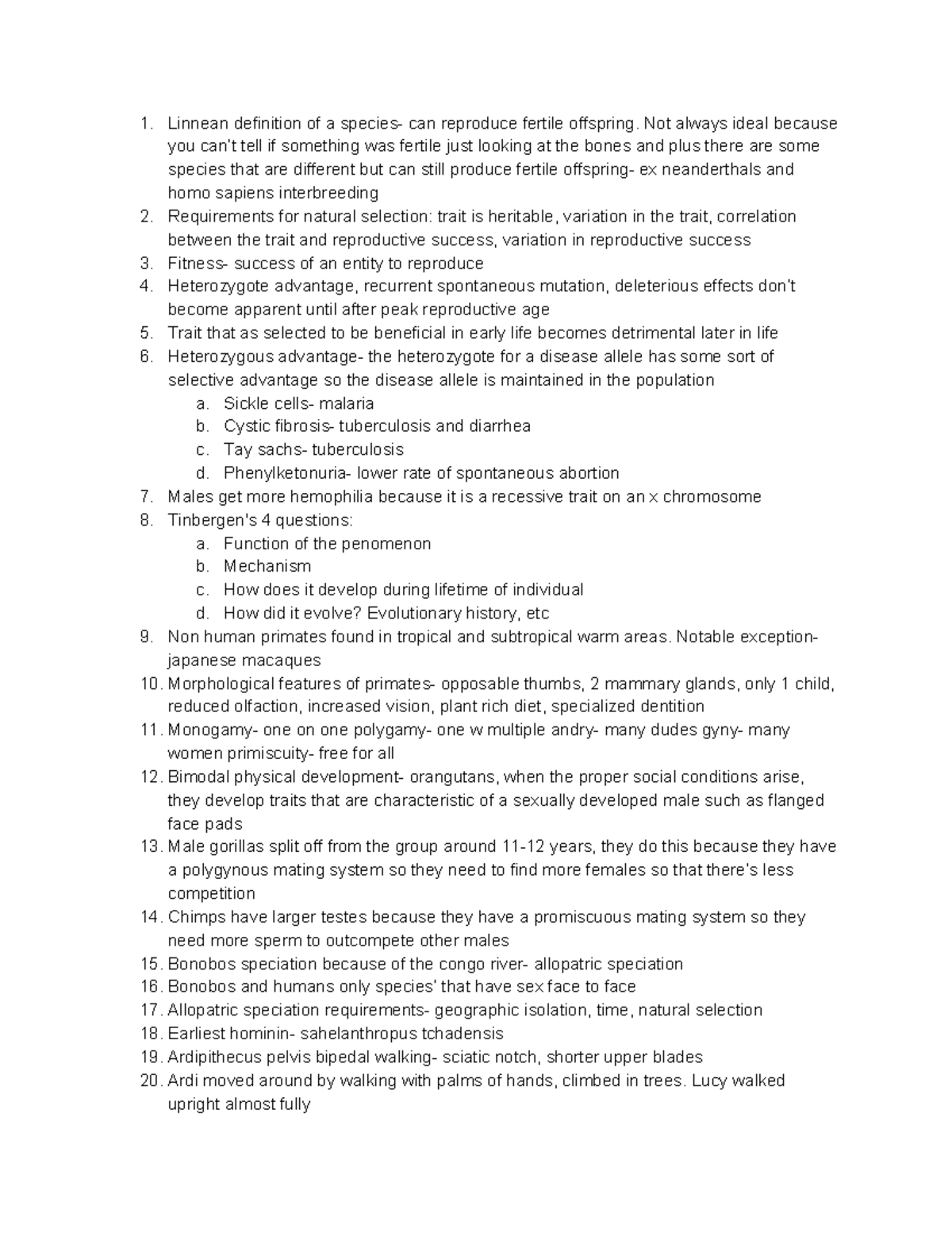 Spring 20 IB169 MT1Review - Linnean definition of a species- can ...