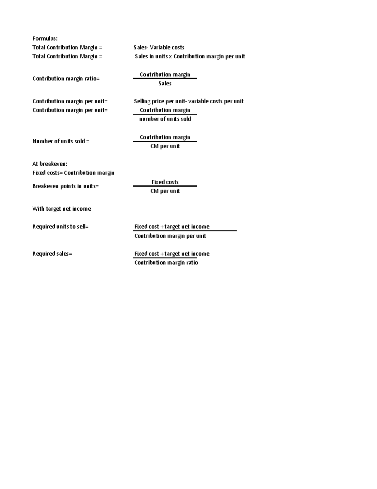 CVP- Analysis illustrative-example - Formulas: Total Contribution ...